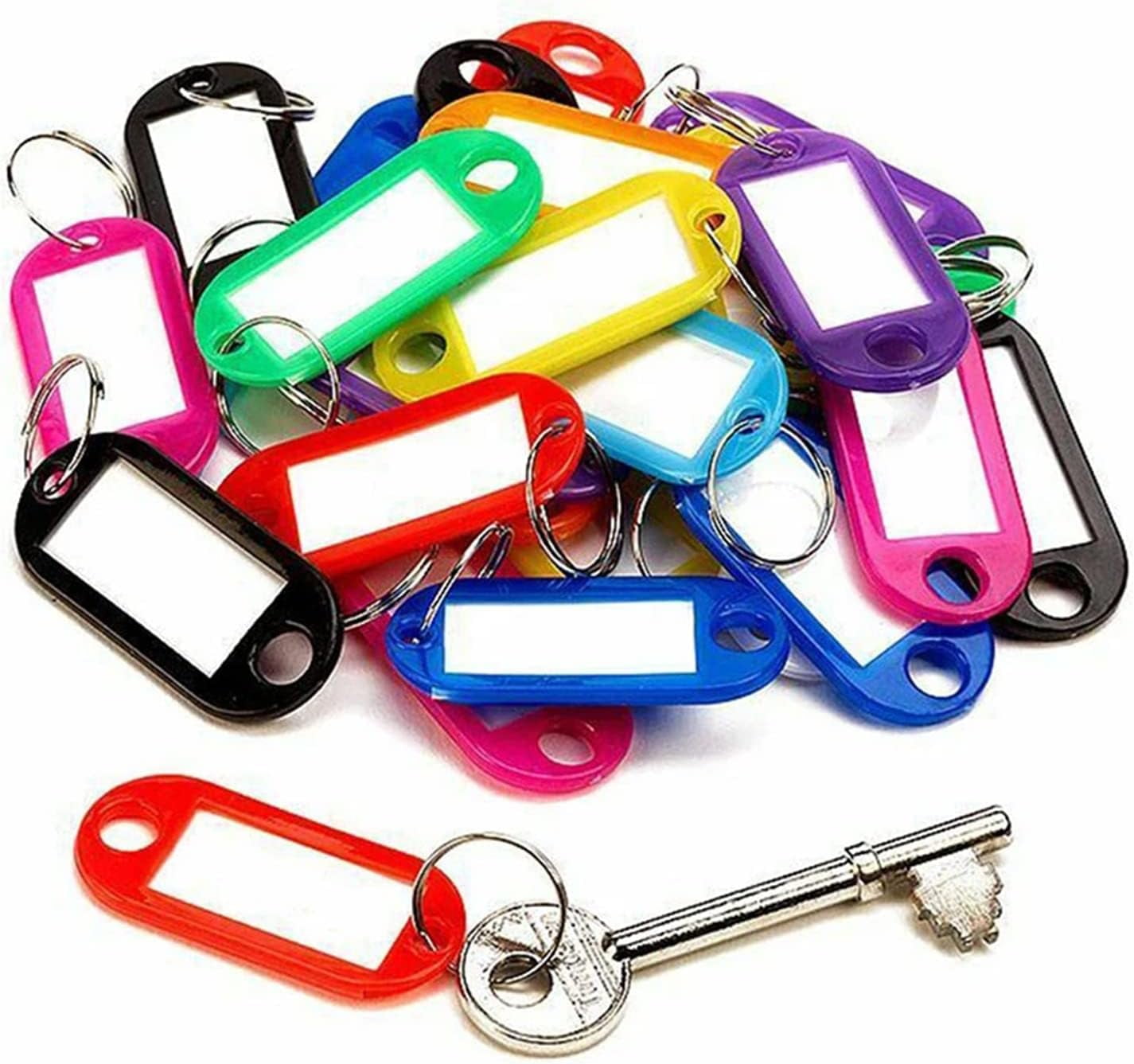 Pack of 100 Plastic Key Fobs, Writeable Key Tags with Key Rings, Key ...