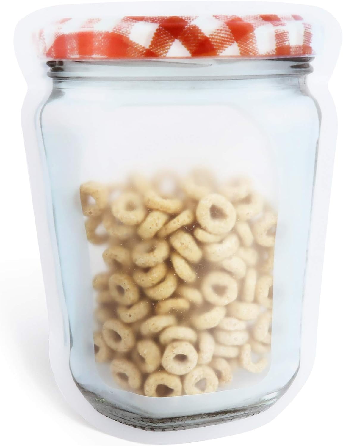 Pack of 100 Reusable Red and White Picnic Mason Glass Jar Design Snack Storage Stand-Up Zip Seal ...