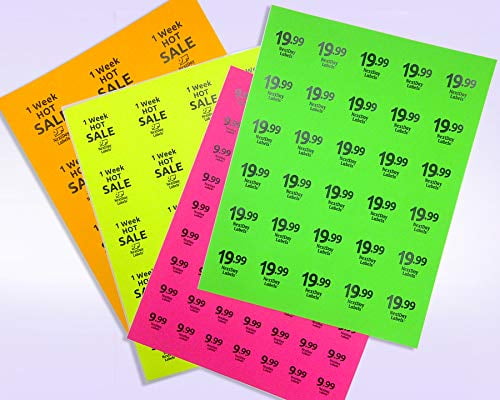 Pack of 100 Sheets, 8-1/2 x 11" Fluorescent Labels for Laser & Inkjet ...