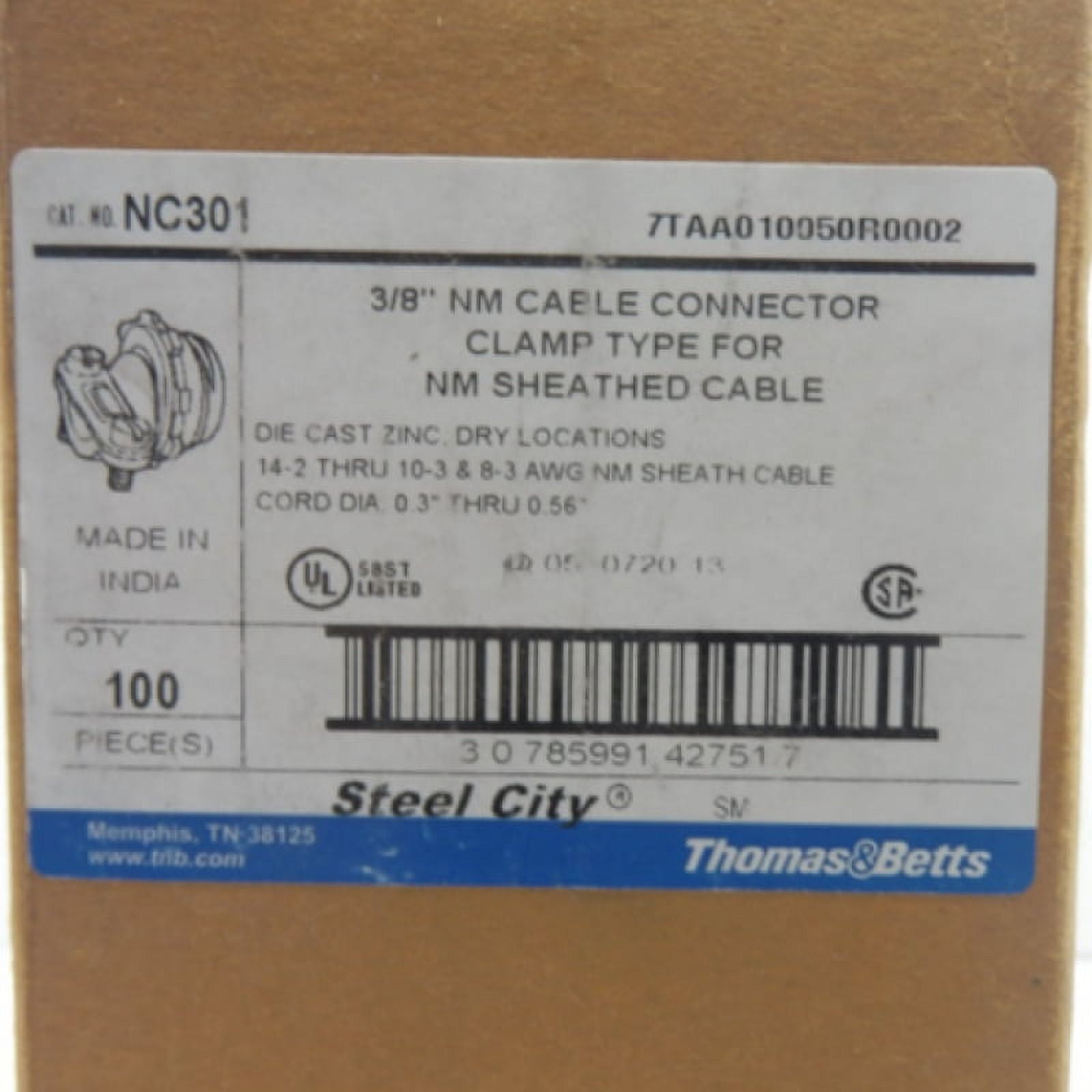 Pack of 100 Thomas & Betts 3/8 in Non-Metallic Clamp Type Cable ...