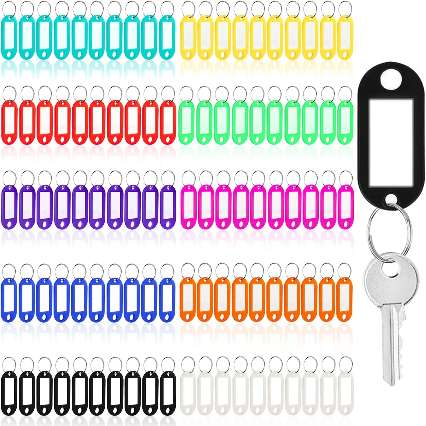 Pack of 110 Plastic Key Rings Writeable Key Tags with Key Rings Key10 ...