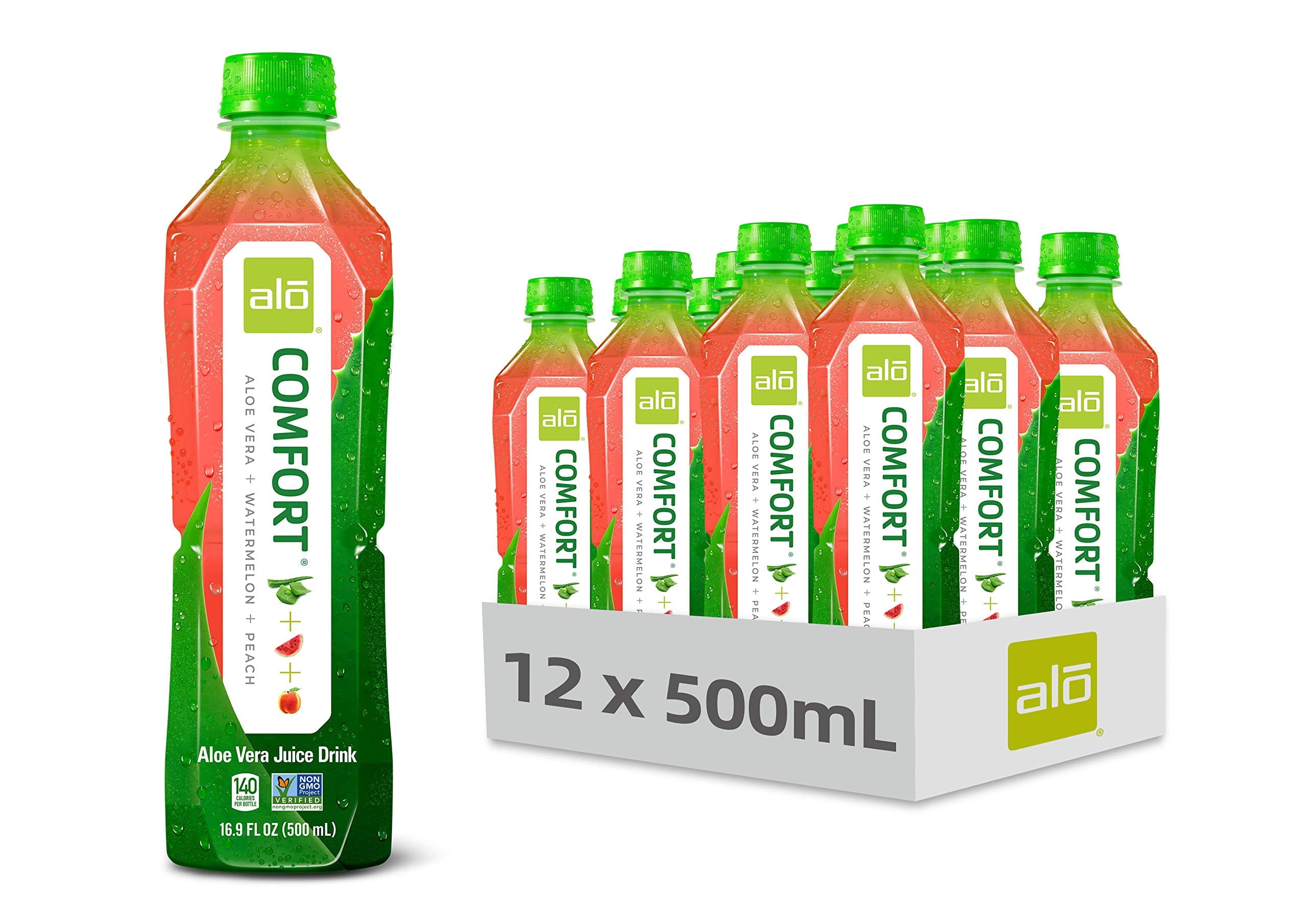 (Pack of 12) Alo Comfort Watermelon & Peach Aloe Vera Juice Drink, 16.9 ...