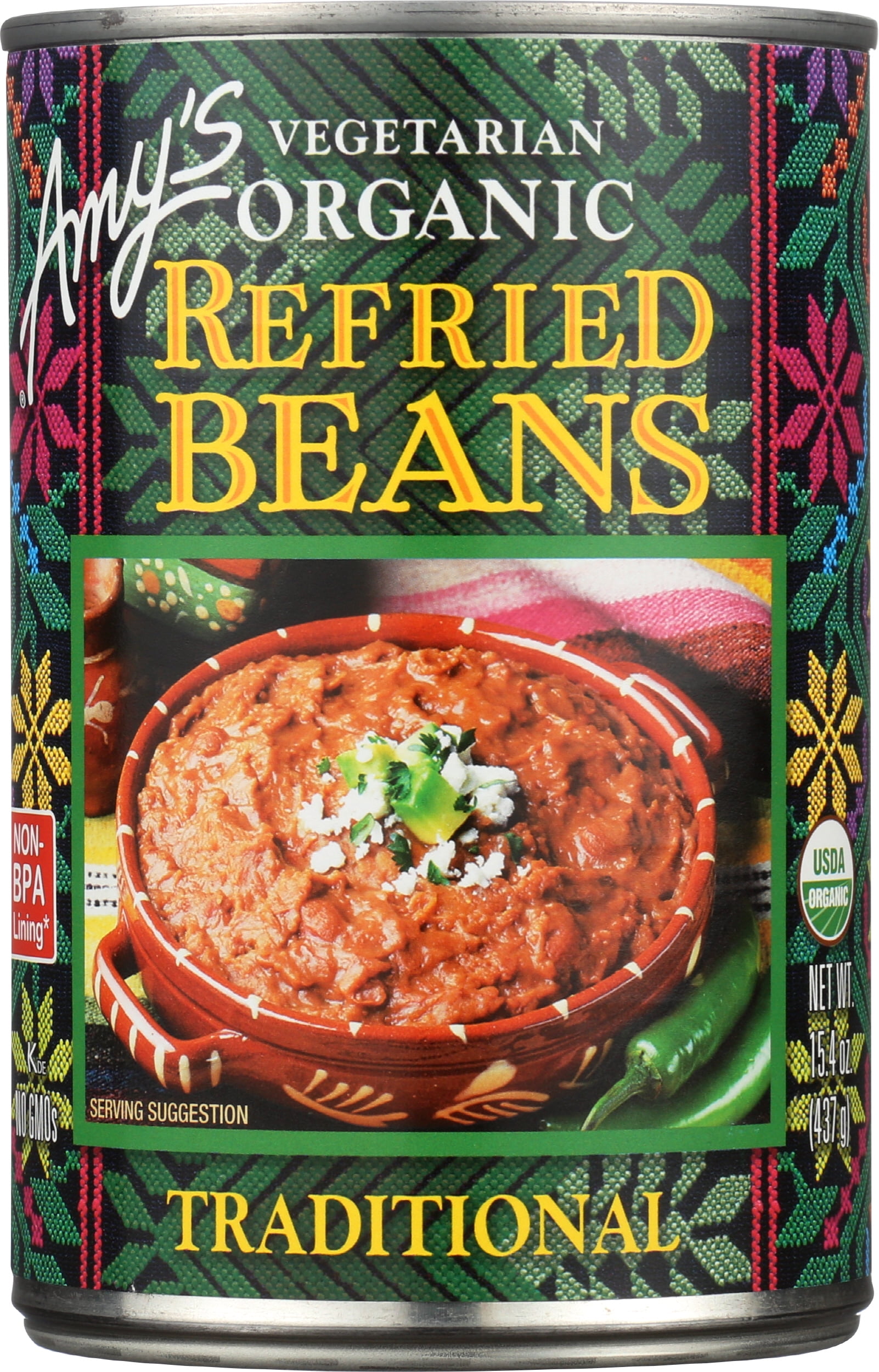 Pack of 12, Amys Organic Traditional Refried Beans, 15.4 oz - Walmart.com