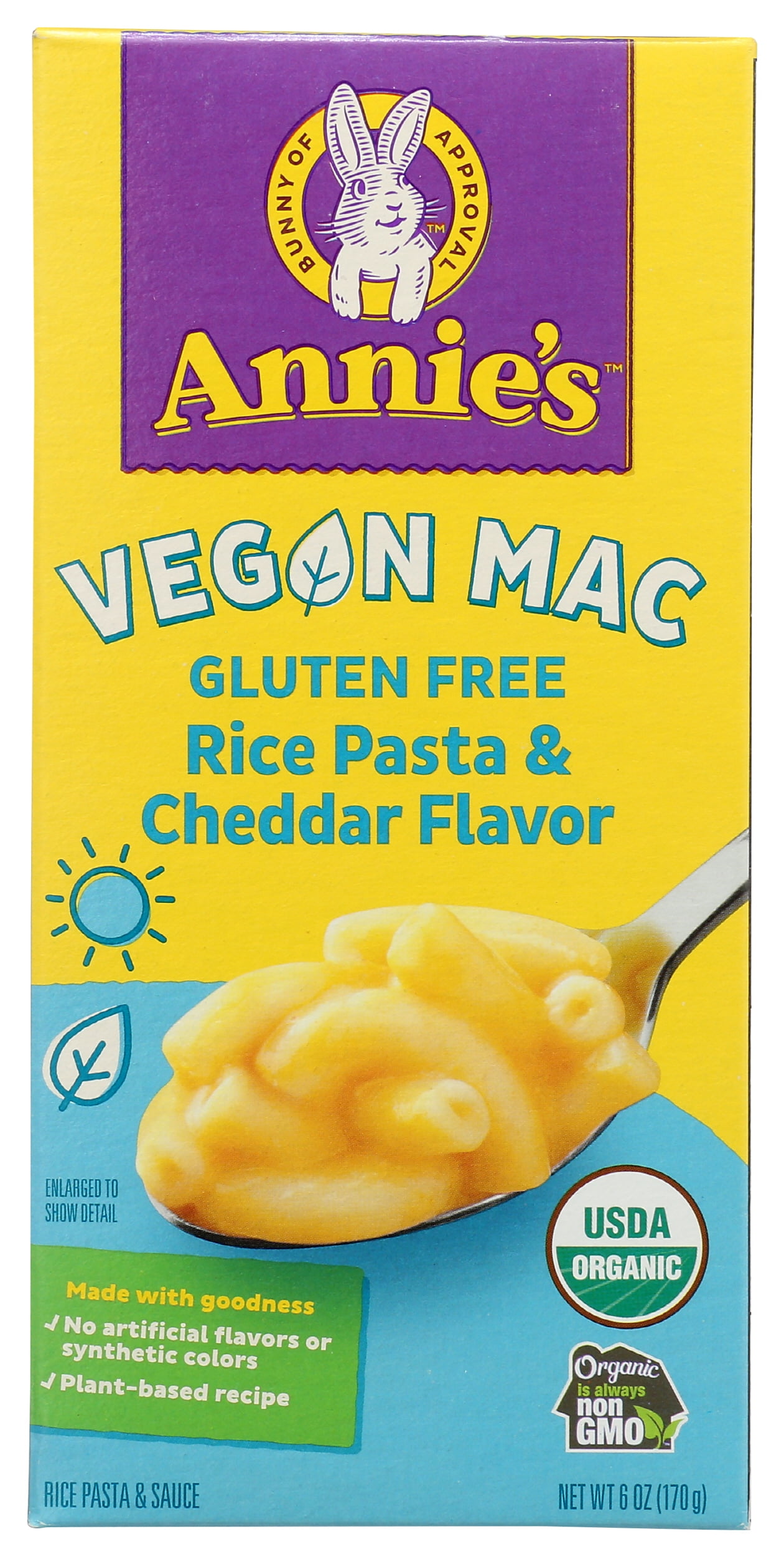 Pack of 12, Annies Homegrown Vegan Mac Rice Pasta & Cheddar Flavor, 6 ...