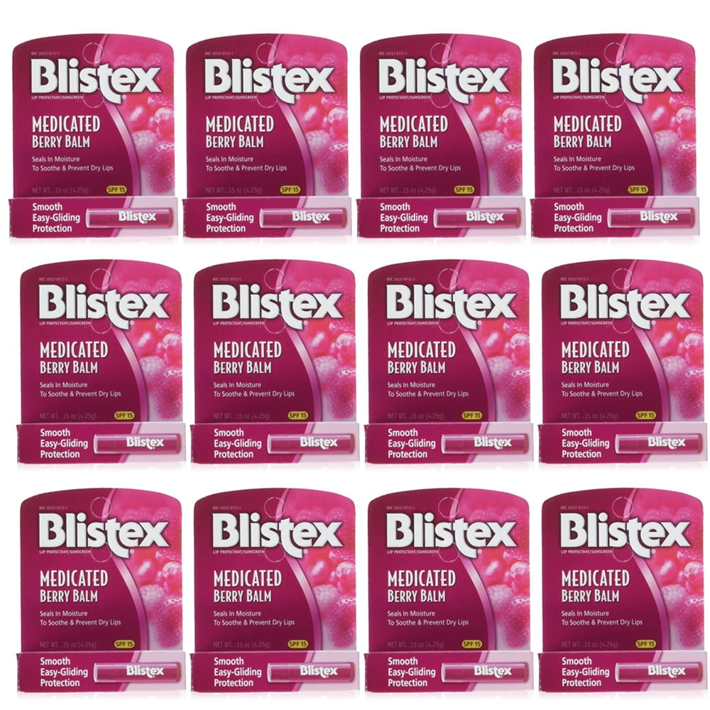 Blistex Medicated Berry Balm SPF 15, Pack of 12, Soothes Dry Lips, 0.05 ...