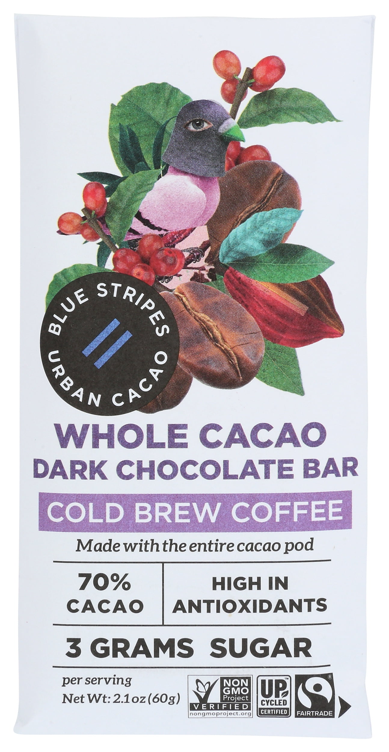 (Pack of 12), Blue Stripes Cold Brew Coffee Whole Cacao Dark Chocolate ...