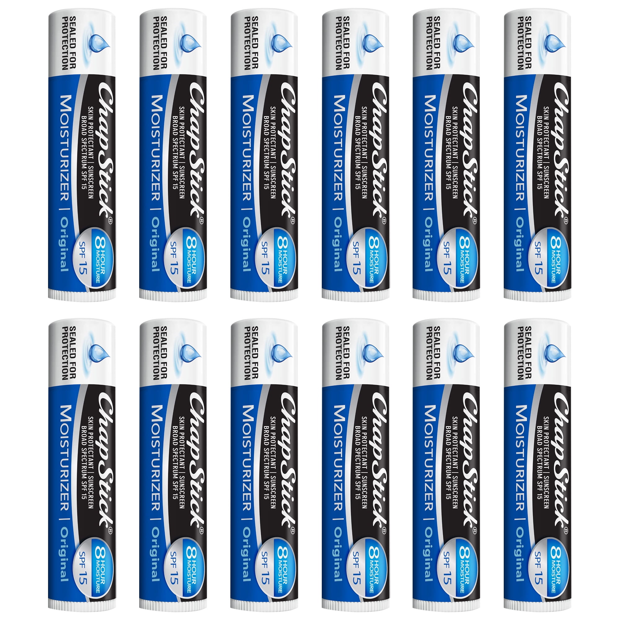 Pack of (12) ChapStick Moisturizer Original Lip Balm Tube, SPF 15 and ...