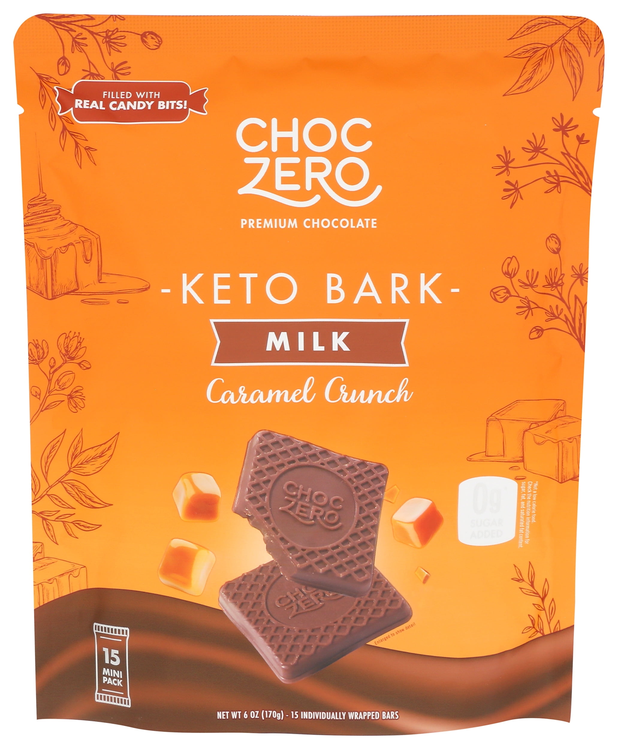 (Pack of 12), Choczero Caramel Crunch Keto Bark Milk Chocolate, 6 oz ...
