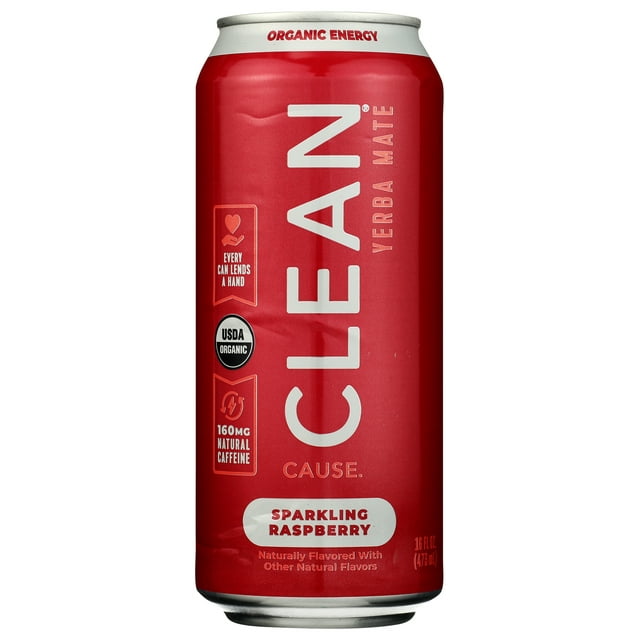 Pack of 12, CLEAN Cause Raspberry Organic Sparkling Yerba Mate, 16 fl ...
