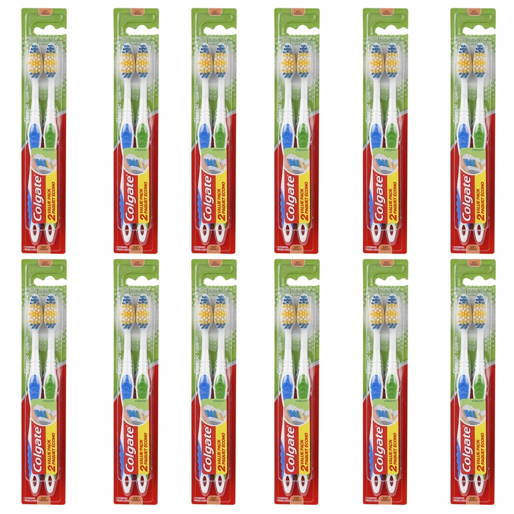 Pack of (12) Colgate Classic Clean Full Head Toothbrush, Soft, 2 Count ...