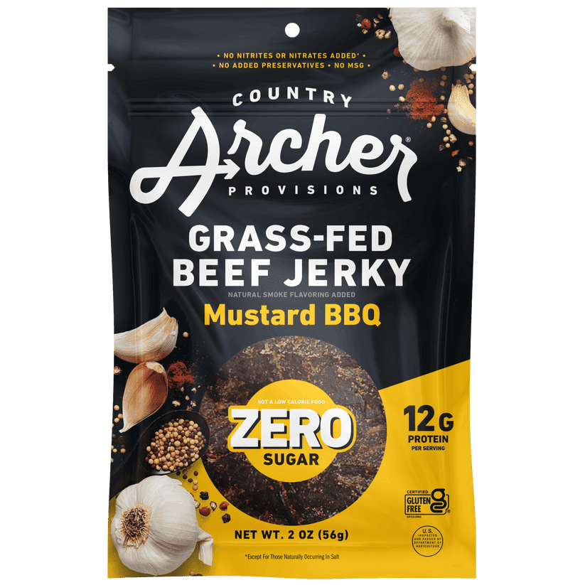 Pack of 12, Country Archer Zero Sugar Mustard BBQ Beef Jerky, 2 oz ...