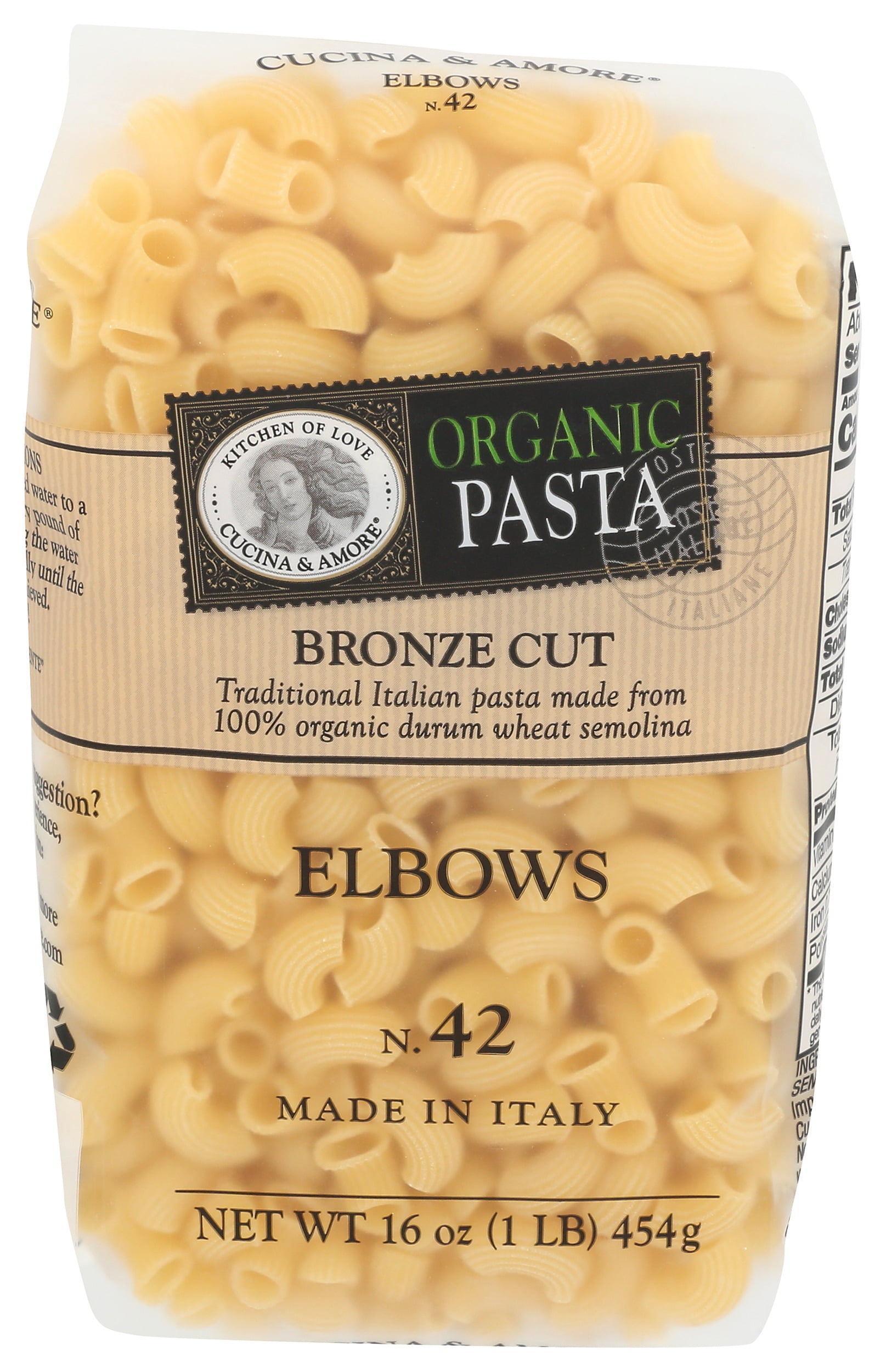 (Pack of 12), Cucina & Amore Organic Bronze-Cut Elbows Pasta, 16 oz ...
