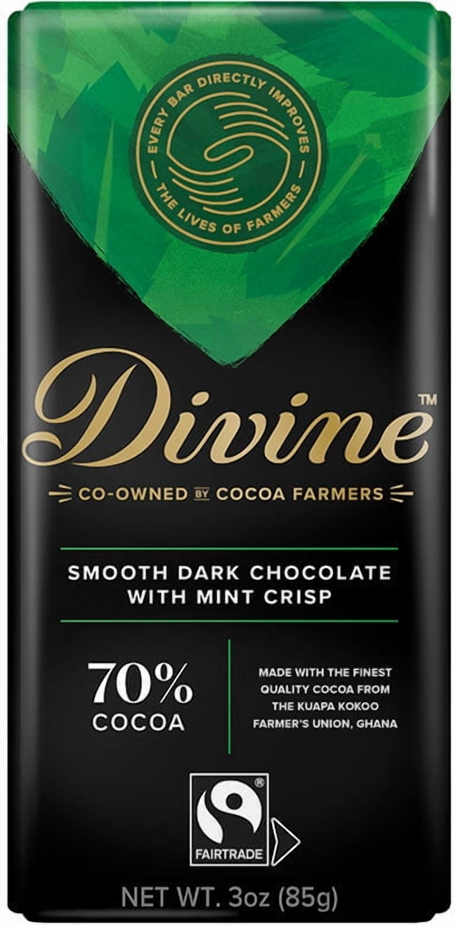 (Pack of 12), Divine Chocolate 70% Dark Chocolate with Mint Crisp, 3 oz ...