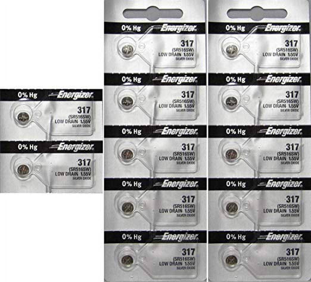 Pack of 12 - Energizer 317 Button Cell Silver Oxide SR516SW Watch ...