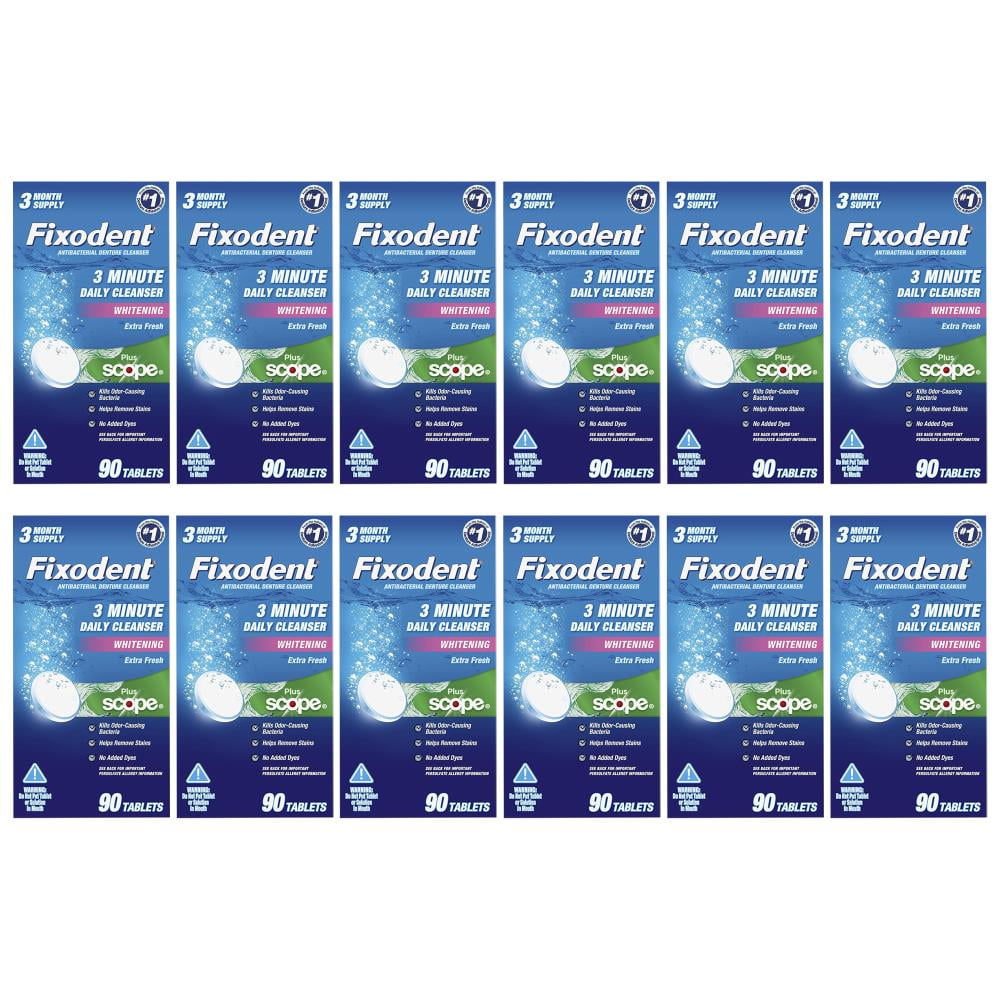 Pack of (12) Fixodent 3 Minute Daily Cleanser Tablets Plus Scope - 90 ...