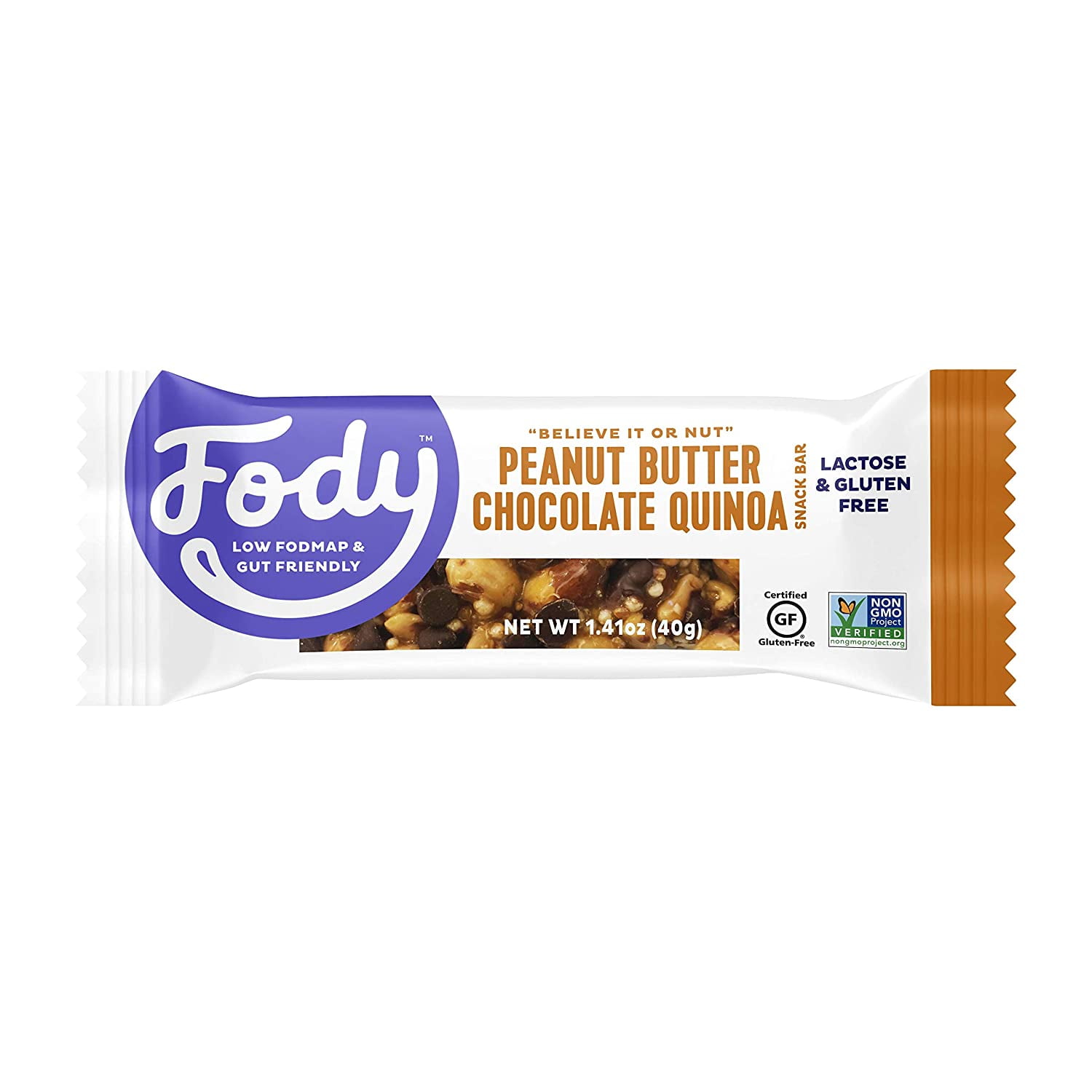 (Pack of 12), Fody Peanut Butter Chocolate Quinoa Snack Bar, 1.41 oz ...