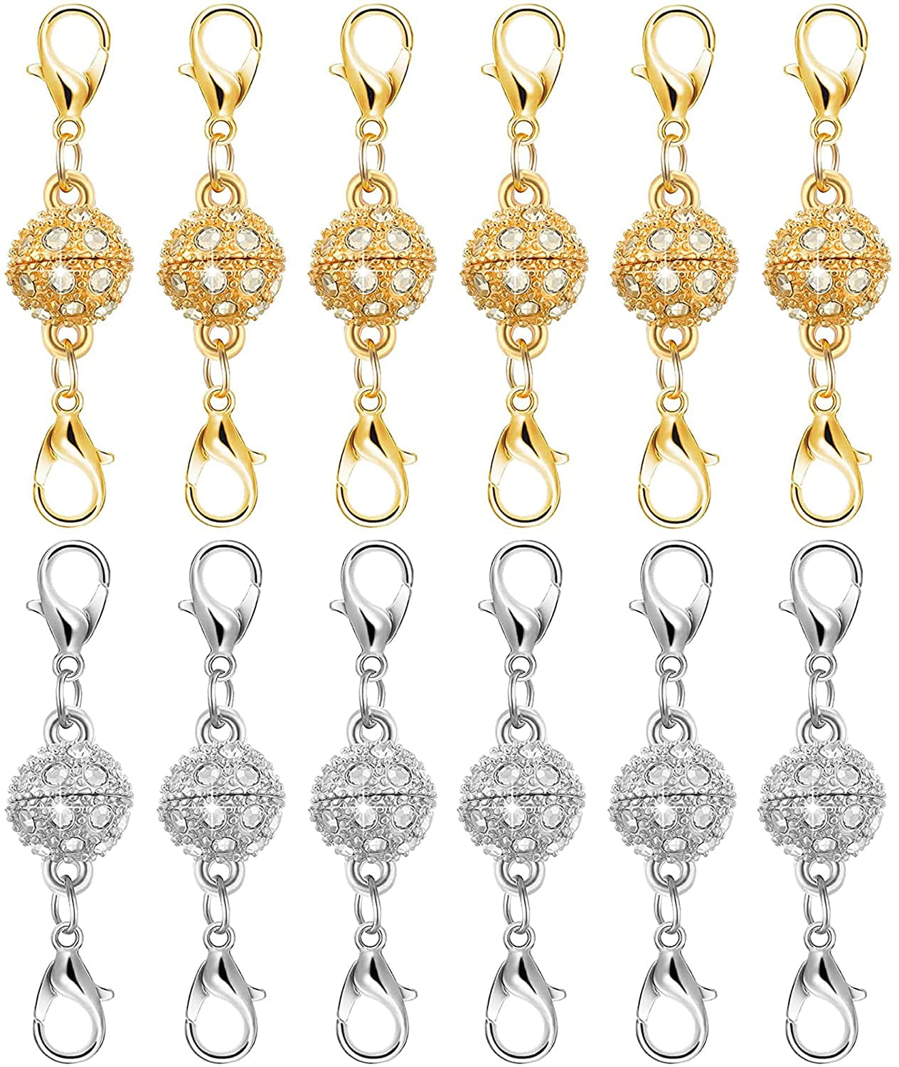 Menkey Pack of 12 Gold and Silver Magnetic Lobster Clasps, Strong ...
