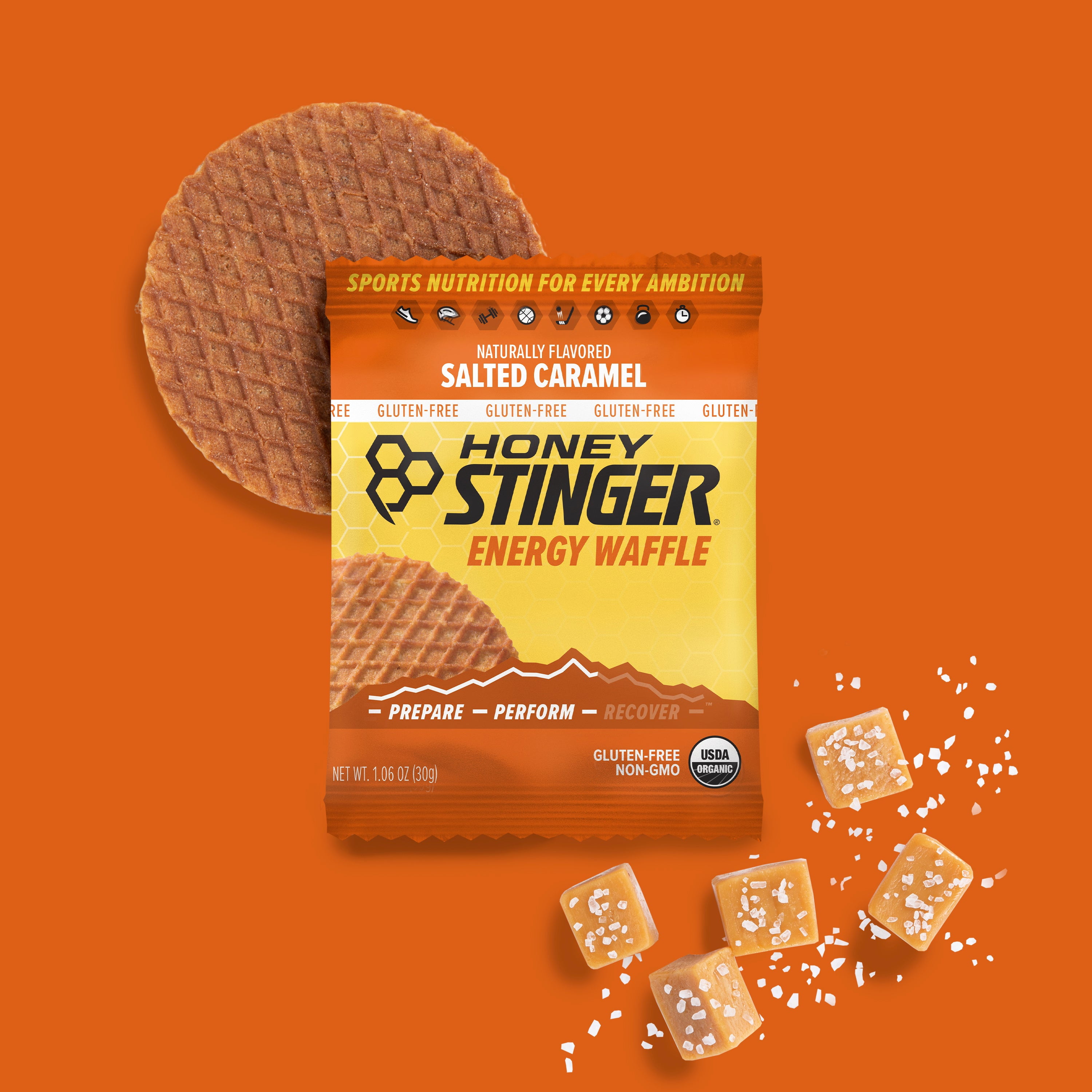 Pack of 12, Honey Stinger Gluten-Free Salted Caramel Waffle, 1.06 oz ...
