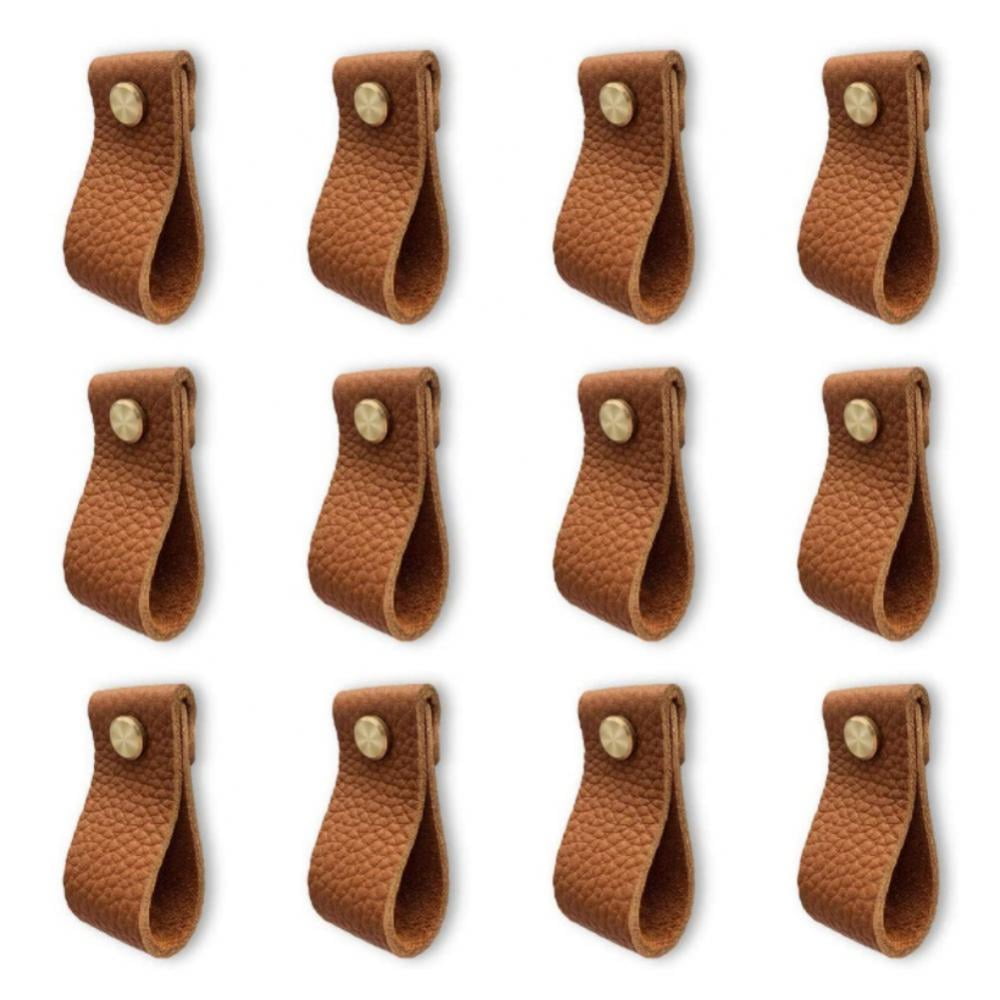 Pack of 12 Leather Drawer Pulls for Dresser - Brown Genuine Leather ...
