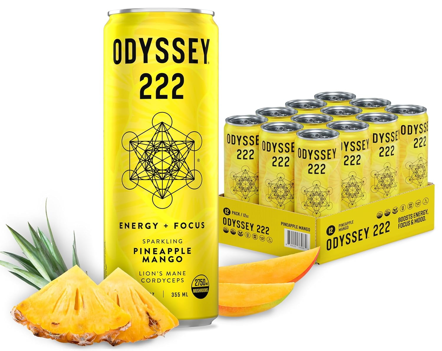 (Pack of 12), Odyssey 222 Sparkling Energy + Focus - Pineapple Mango ...