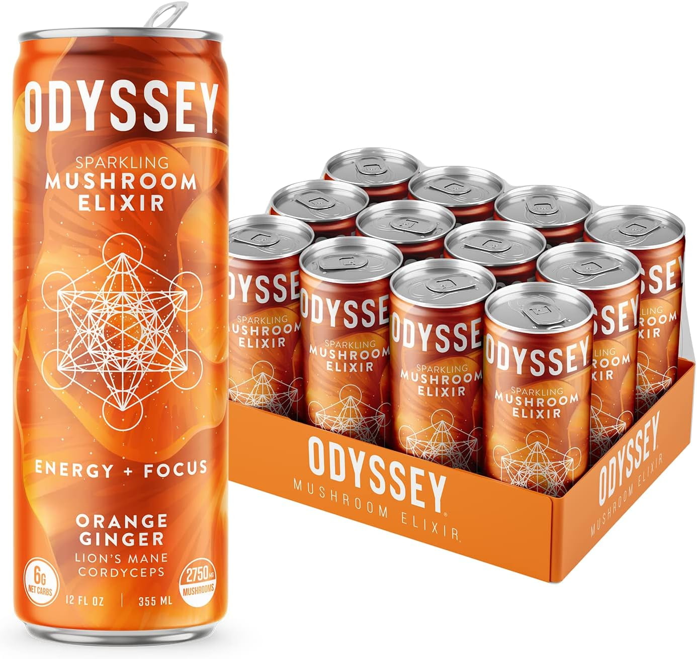 (Pack of 12), Odyssey Elixir Sparkling Energy Drink - Orange Ginger, 12 ...