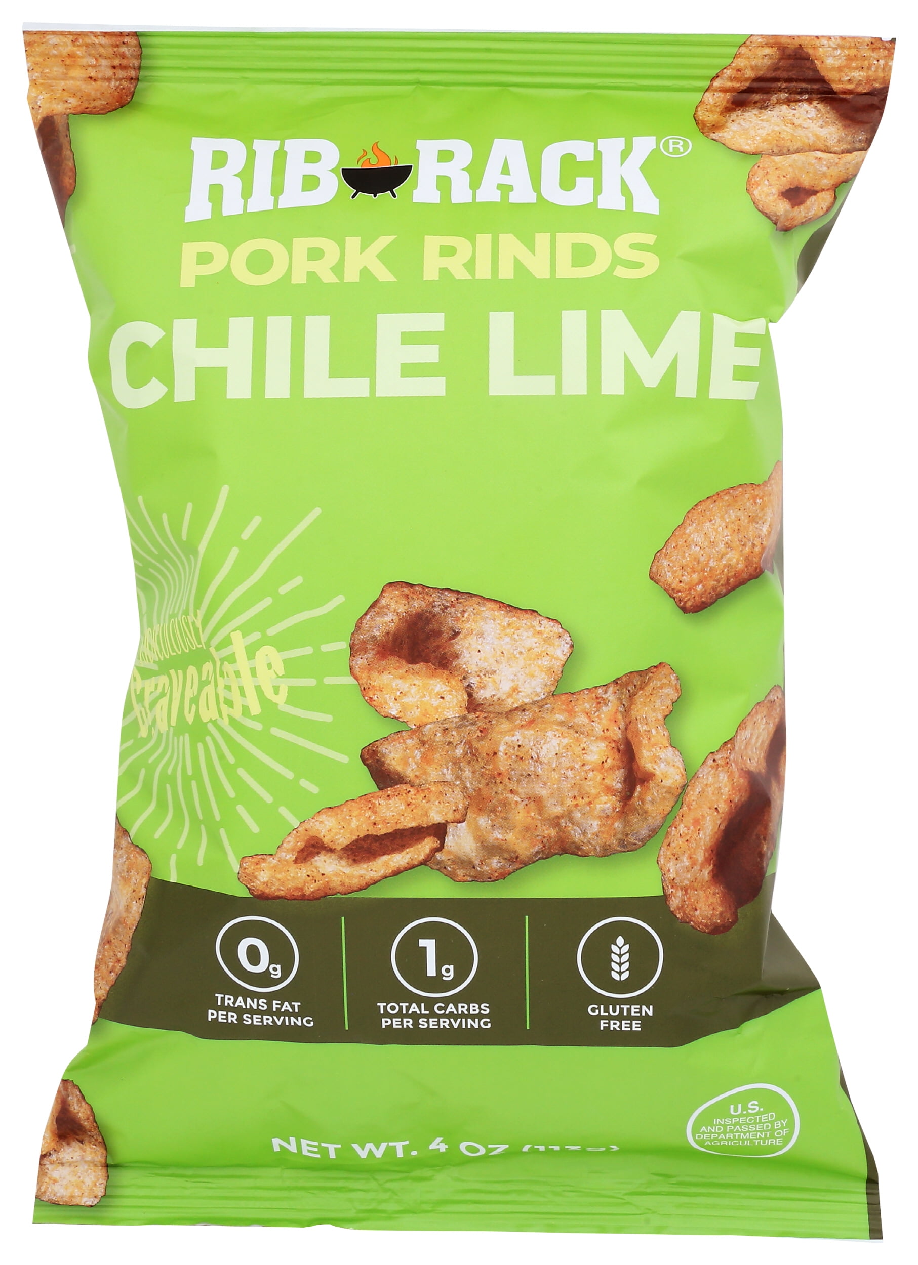Pack of 12, Rib Rack Chile Lime Pork Rinds, 4 oz - Walmart.com