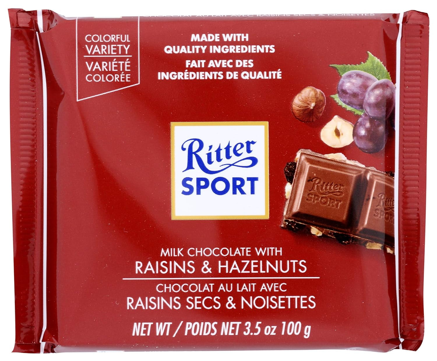 Pack of 12, Ritter Sport Milk Chocolate with Raisin & Hazelnuts, 3.5 oz ...