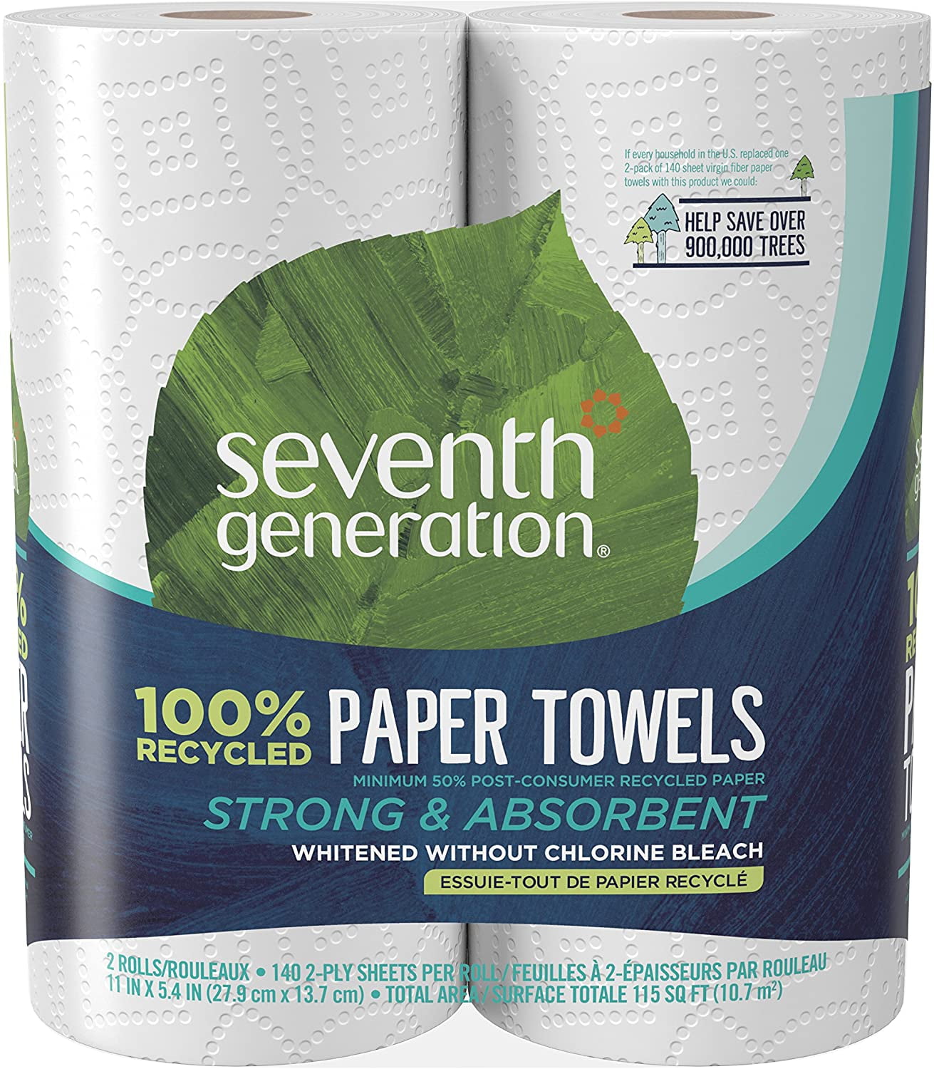 Pack of 12, Seventh Generation 100% Recycled Whitened Paper Towels, 115 ...