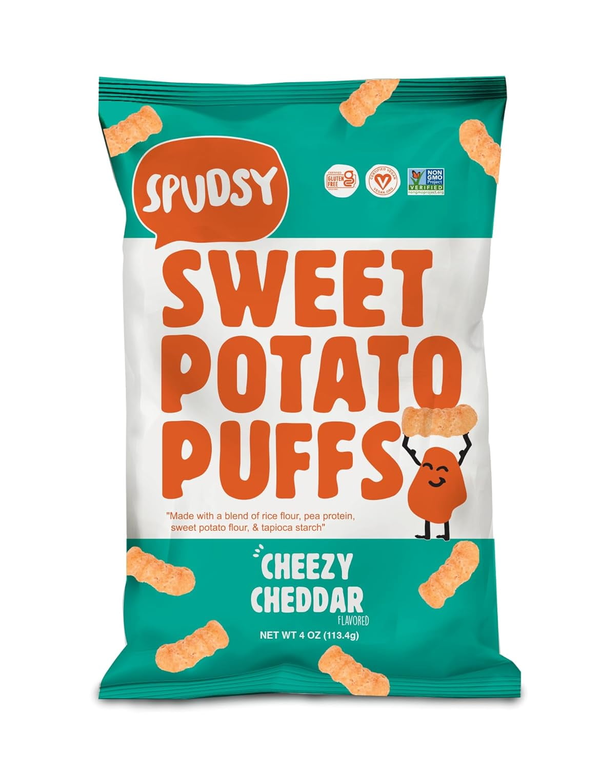 (Pack of 12), Spudsy Vegan Cheesy Cheddar Sweet Potato Puffs, 4 oz ...