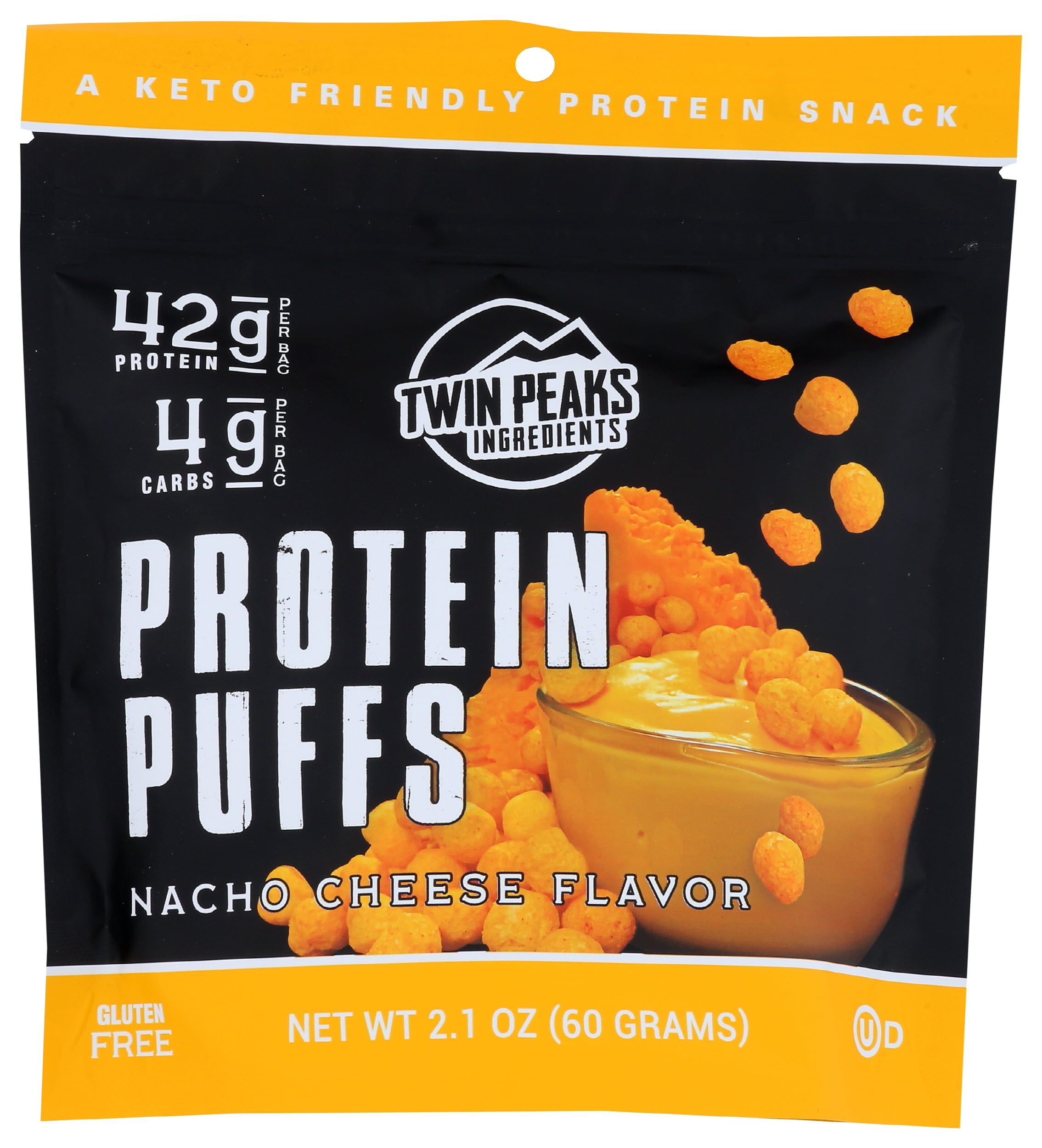 Pack of 12, Twin Peaks Ingredients Nacho Cheese Protein Puffs, 2.1 oz ...