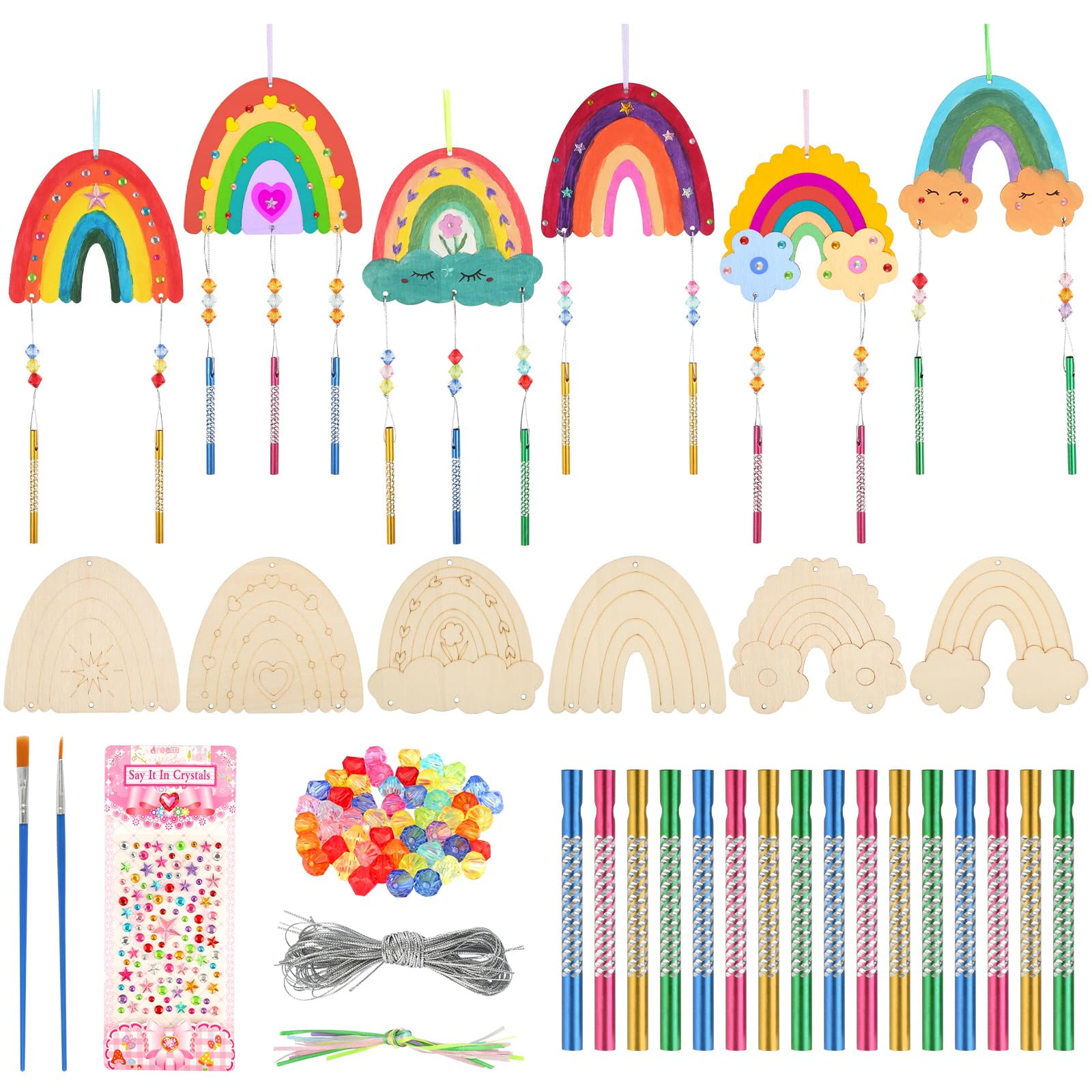 Pack of 12 Wind Chime Craft Kits, DIY Wooden Wind Chime Making Set with ...