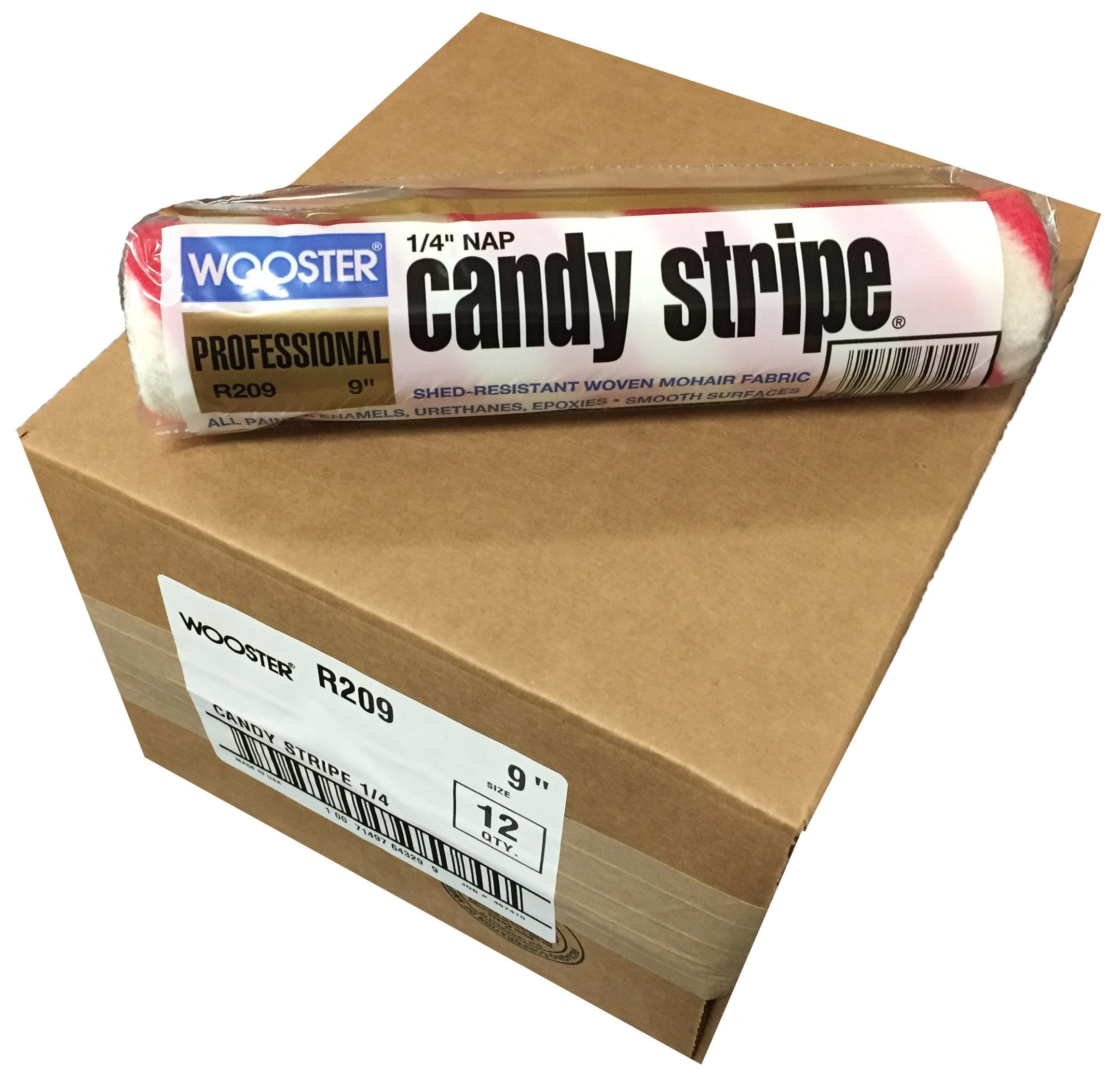 Pack of 12, Wooster Brush R209-9 Candy Stripe Roller Cover 1/4-Inch Nap ...