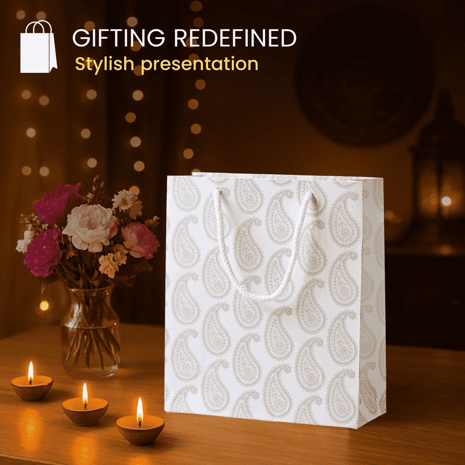 GiftCovery Medium Gift Paper Bag pack of 12 , 4 Different Patterns ...