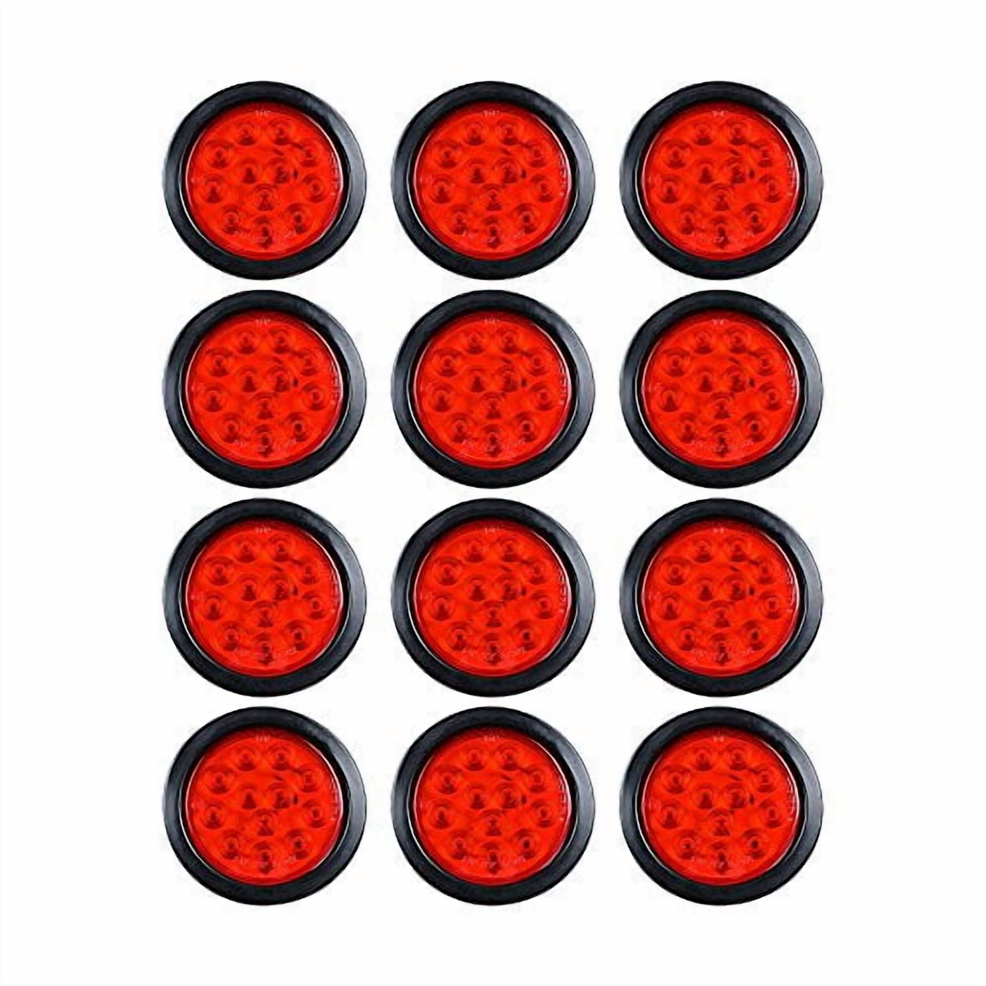 Pack of 12pcs 4" Round RED Lens 12-LED Trailer Truck RV Brake Stop Tail ...