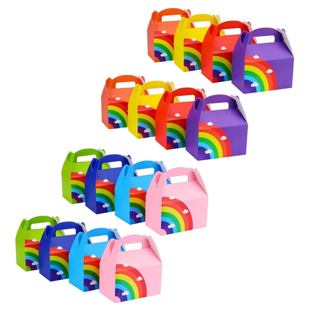 Pack of 16 Rainbows Candy Box Colorful Treat Box with Handle Parties ...