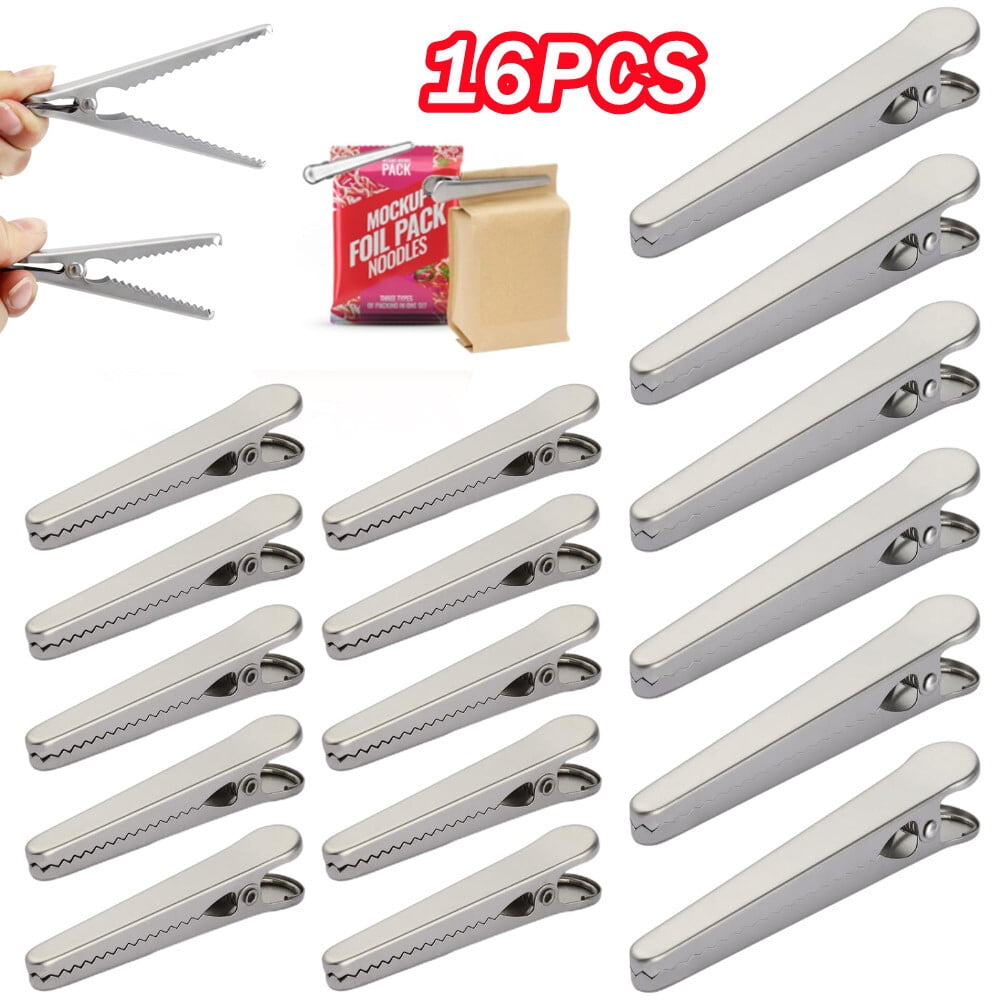 Pack of 16 Stainless Steel Sealing Clips, Alligator Clips for Bags ...