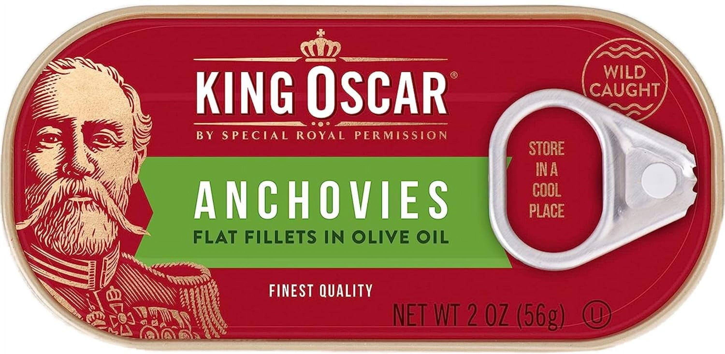 Pack of 18, King Oscar Flat Fillets Anchovies in Olive Oil, 2 oz ...