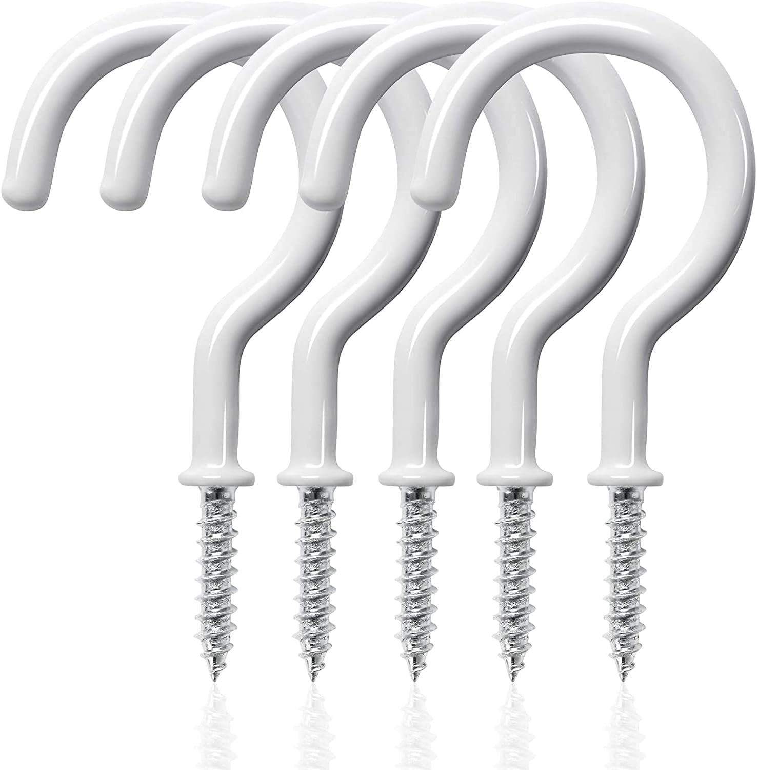 Pack of 18 x Screw-in Shouldered Round Hooks, White Plastic Coated 15mm ...