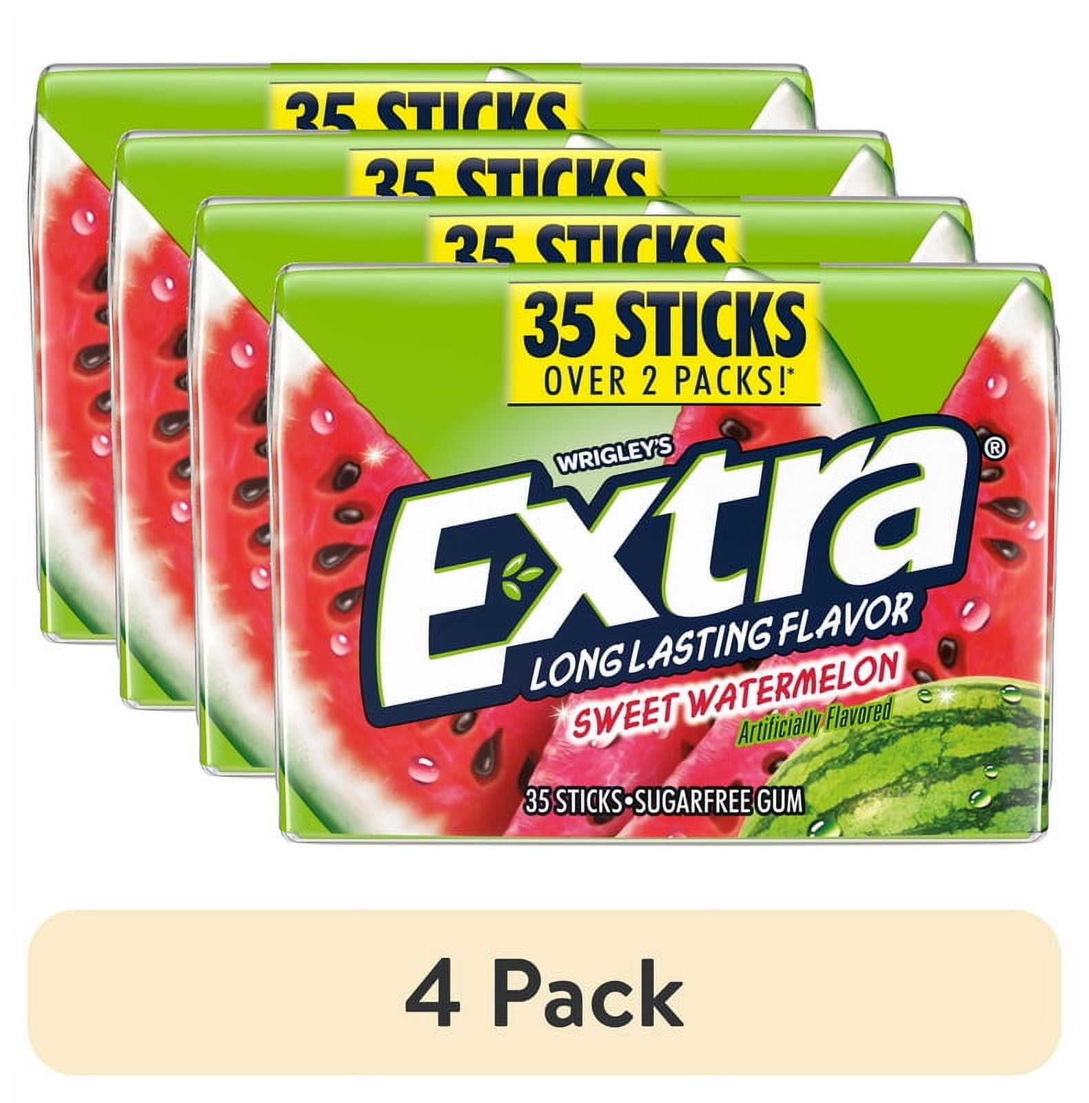 Pack of 2 (4 pack) Extra Sweet Watermelon Sugar Free Chewing Gum Pack ...