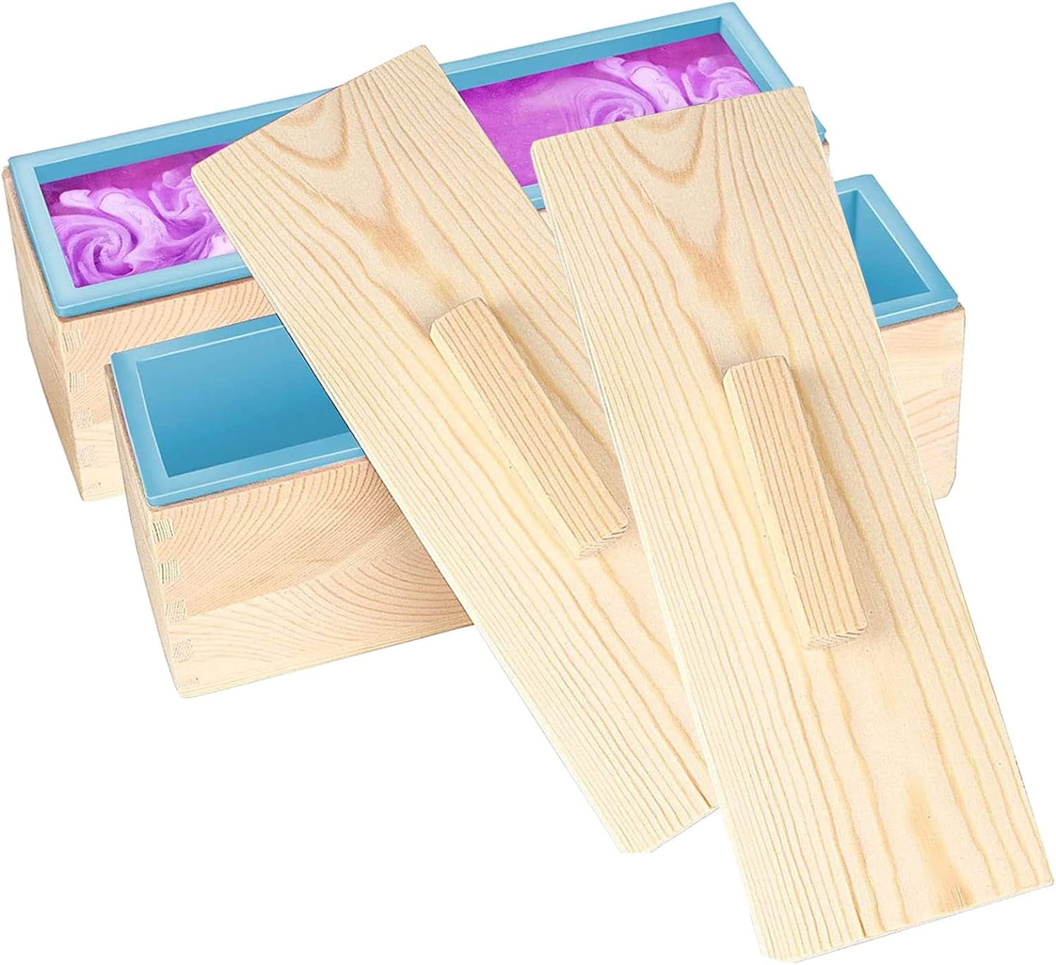 Pack of 2 42oz Blue Soap Molds with 2 Lids, Flexible Rectangular ...