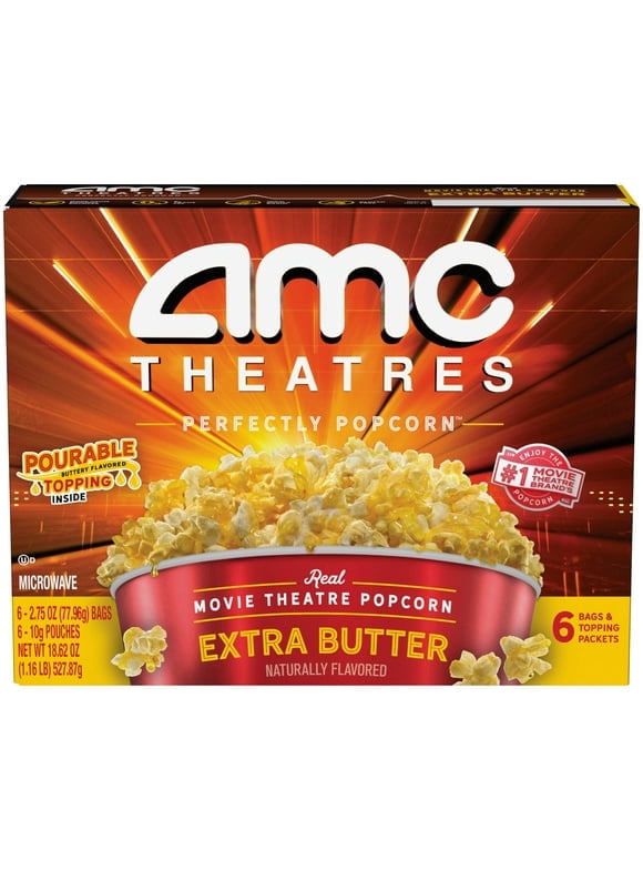 Pack of 2 AMC Theatres Microwave Popcorn 6ct, Extra Butter - Walmart.com