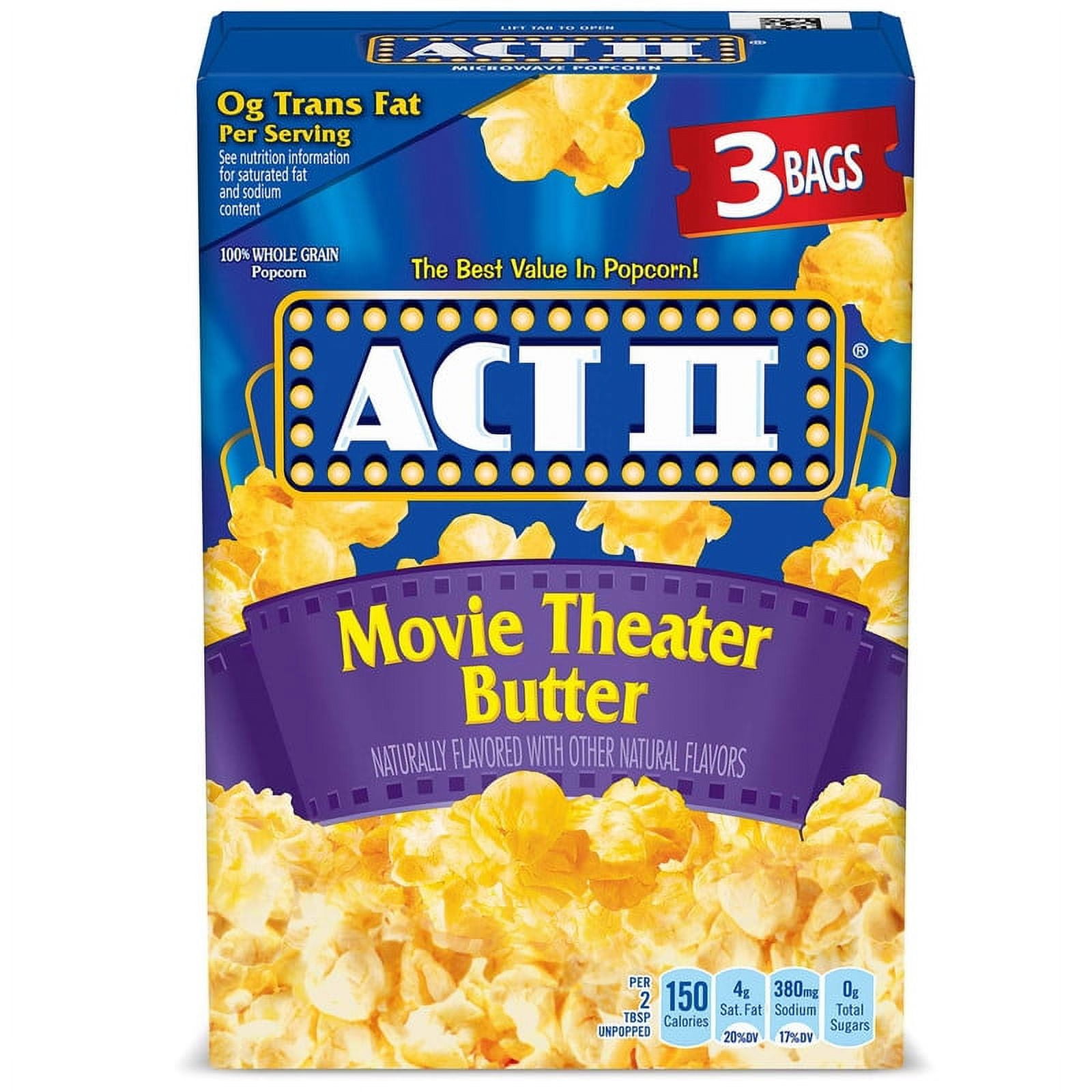 Pack of 2 Act II Movie Theater Butter Microwave Popcorn, 2.75 oz., 3 ...