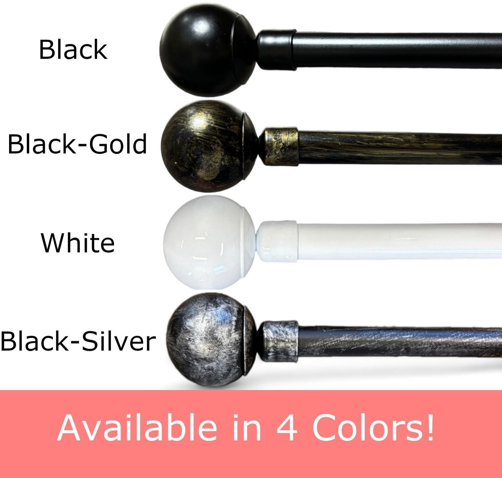 Pack of 2 Adjustable Window Curtain Rods - Sizes For all windows! Ball ...