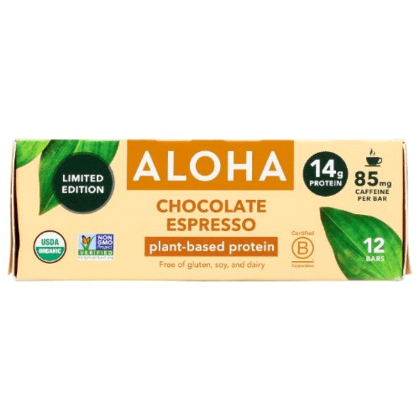 Pack of 2 - Aloha Organic Chocolate Espresso Plant-Based Protein Bar 12 ...