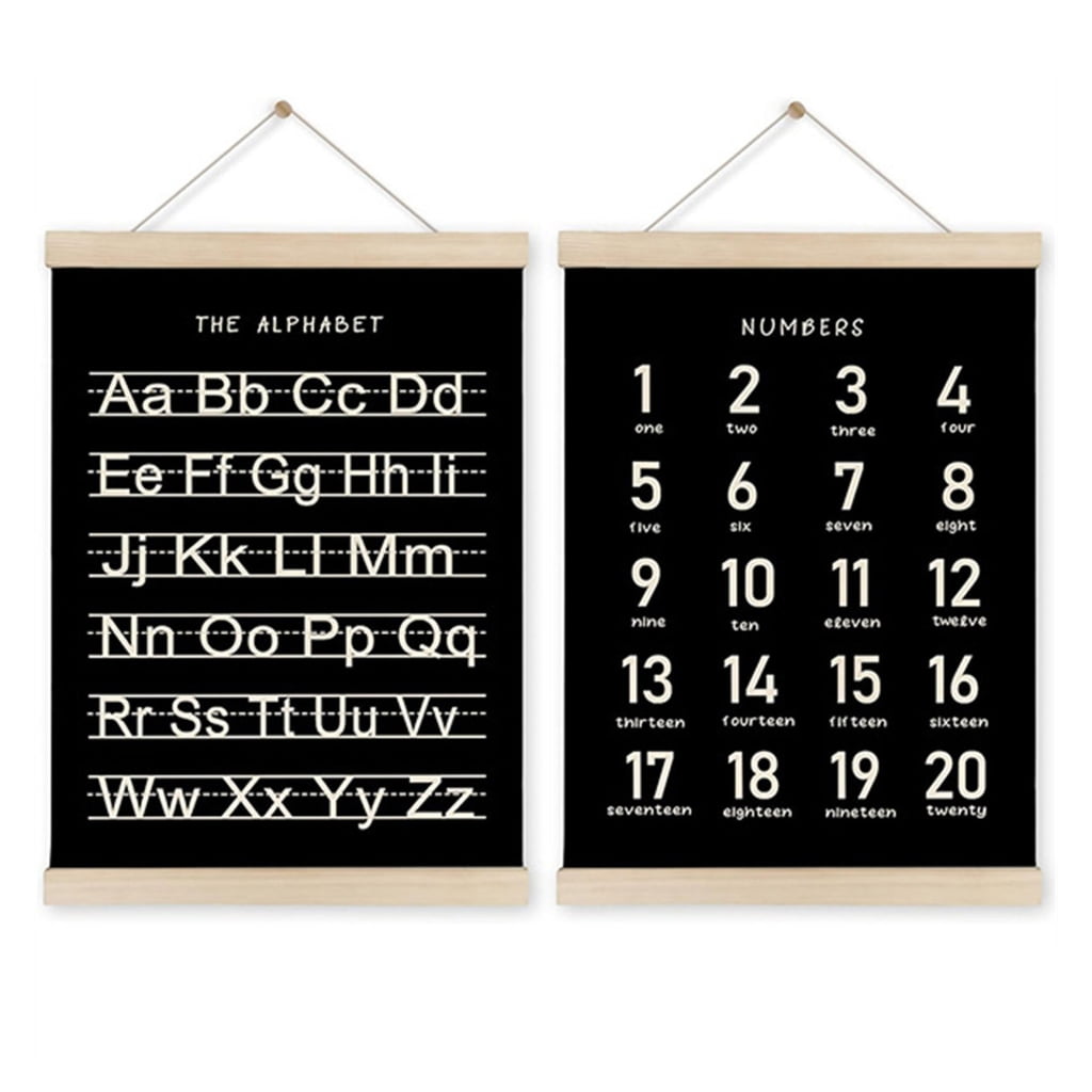 Pack of 2 Alphabets and Number Posters Wood Frame for Kids Room ...
