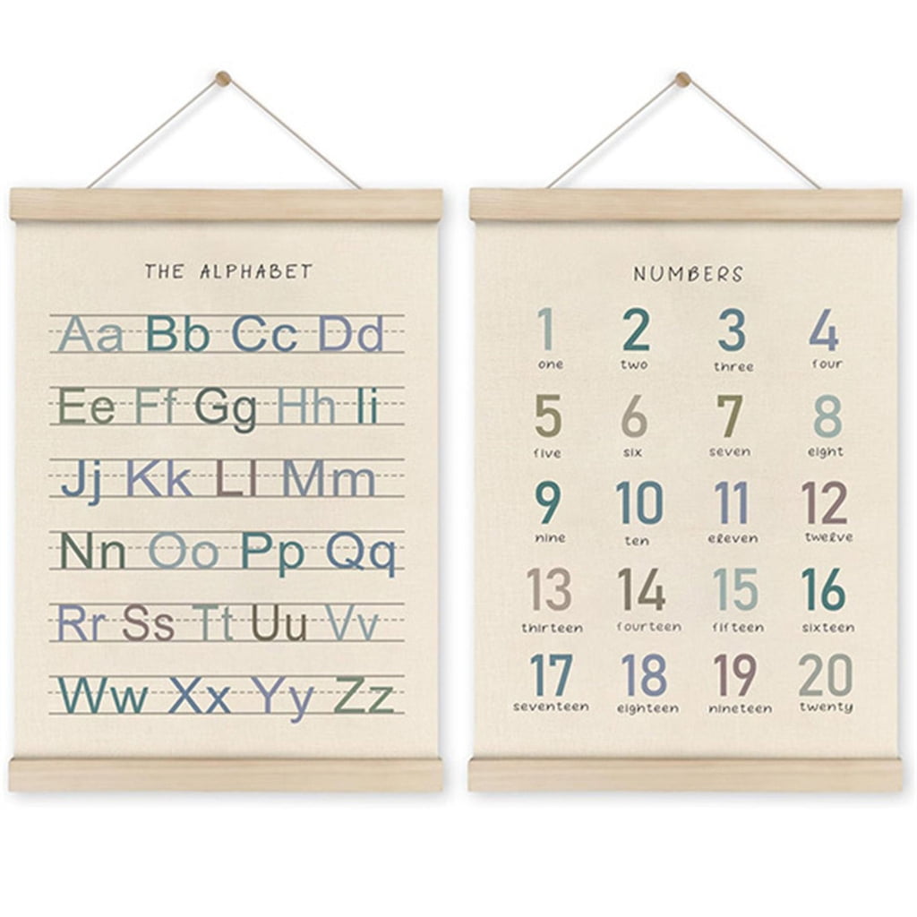 Pack of 2 Alphabets and Number Posters Wood Frame for Kids Room ...