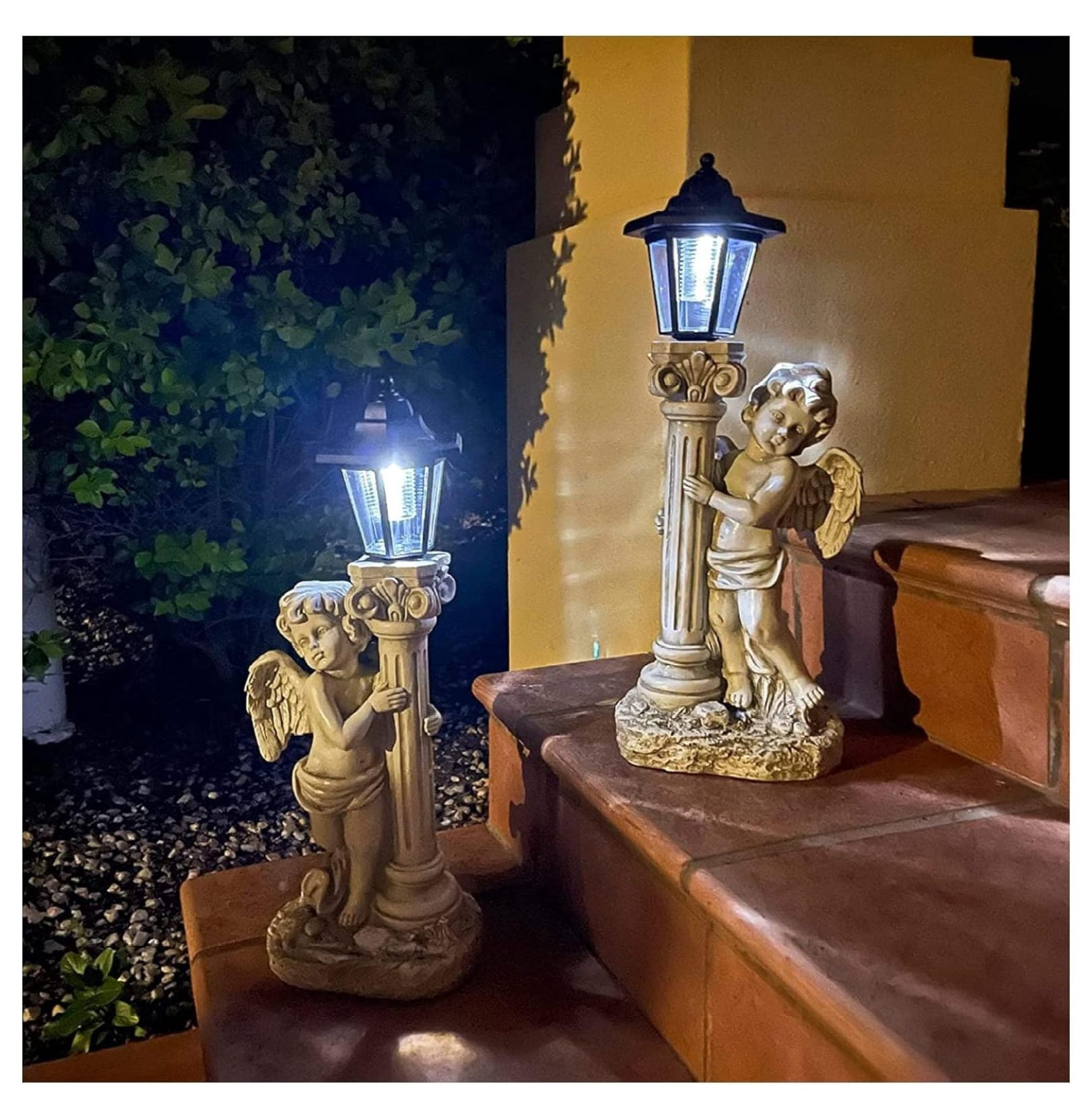 Pack of 2 Angel Statue with Solar Lights, Outdoor Solar Cherub Garden ...