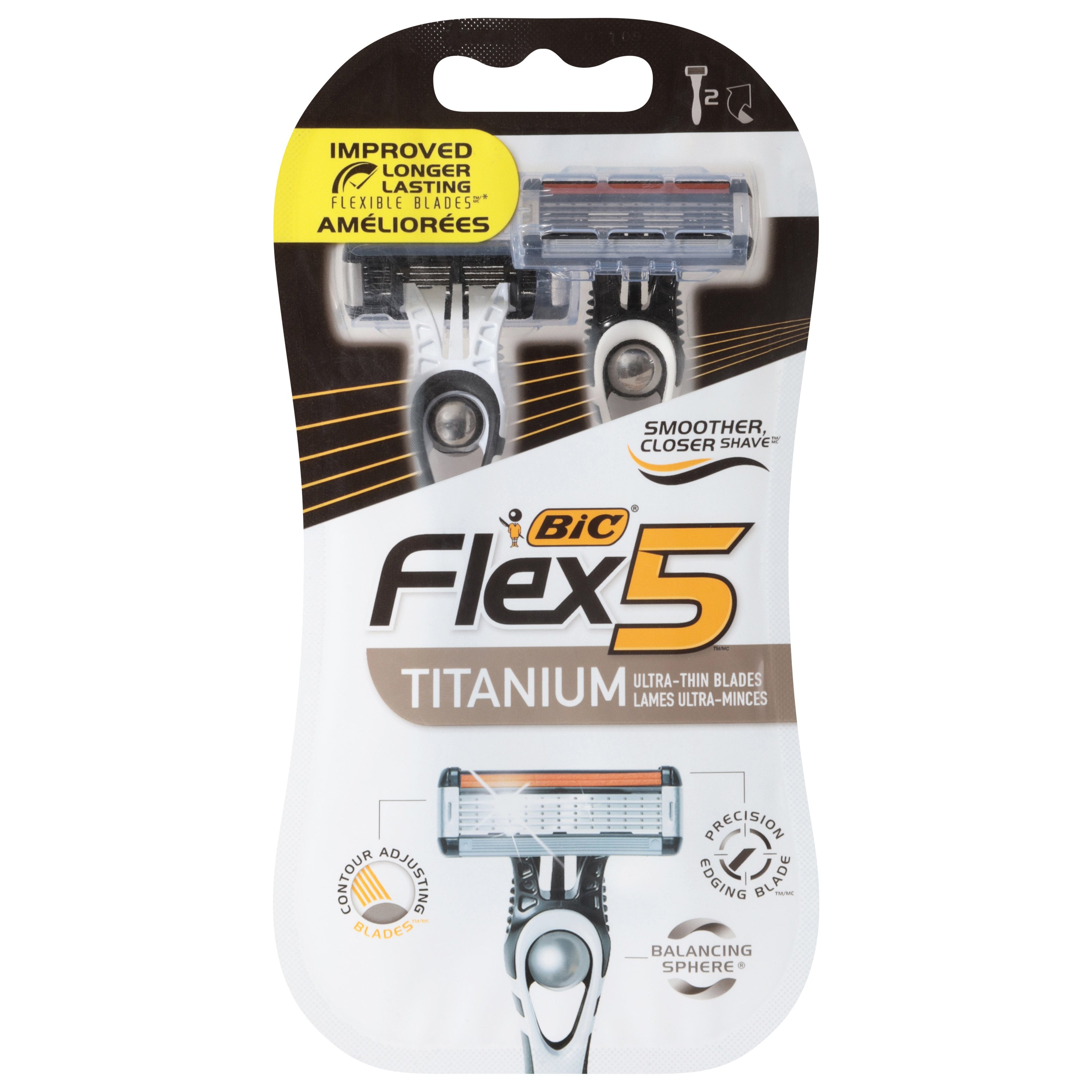 Pack of 2 BIC Flex 5 Titanium Blades Disposable Razor, 2 ct (Package ...