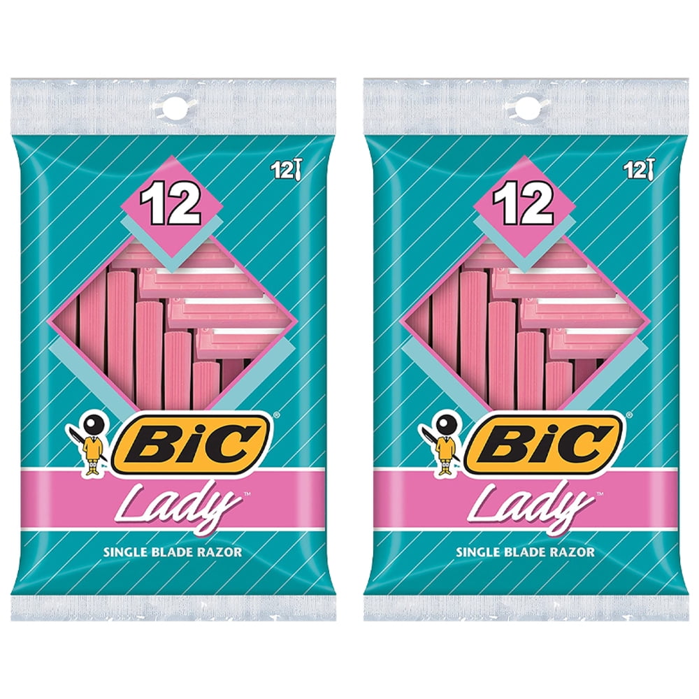 BIC Lady Shaver Womens Disposable Razor, Pack of 2, 12 Pink Razors ...