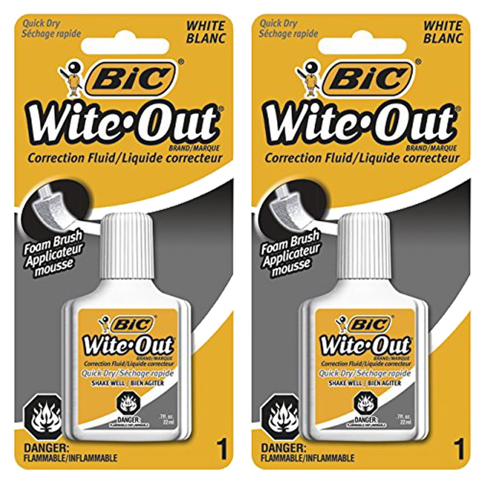 Pack of (2) BIC WHITE OUT correction fluid quick dry foam brush .7 fl ...